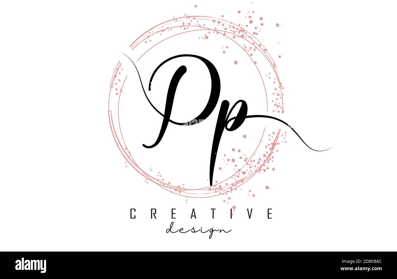 Handwritten Pp P p letter logo with sparkling circles with pink glitter ...