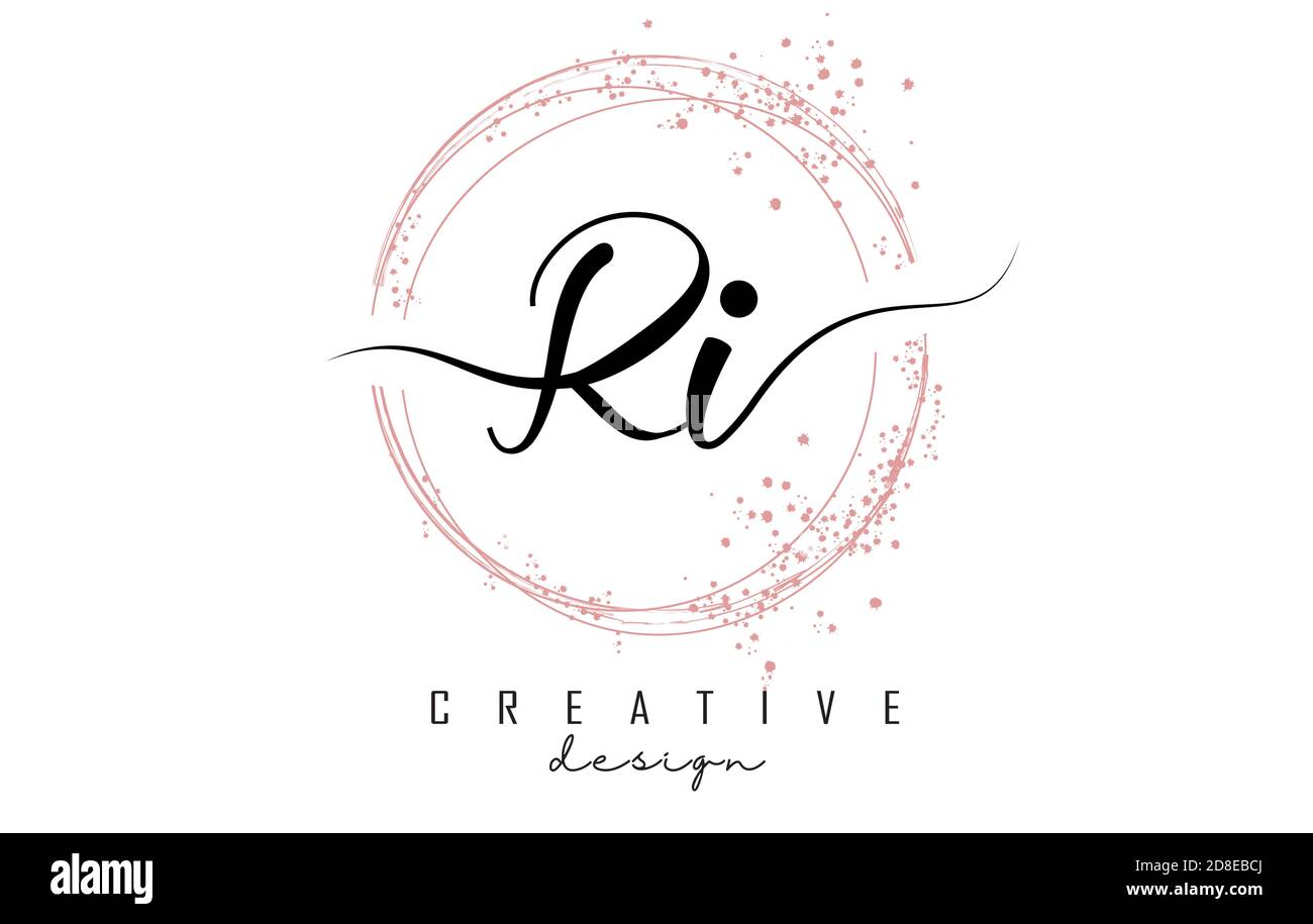 Handwritten Ri R i letter logo with sparkling circles with pink glitter ...