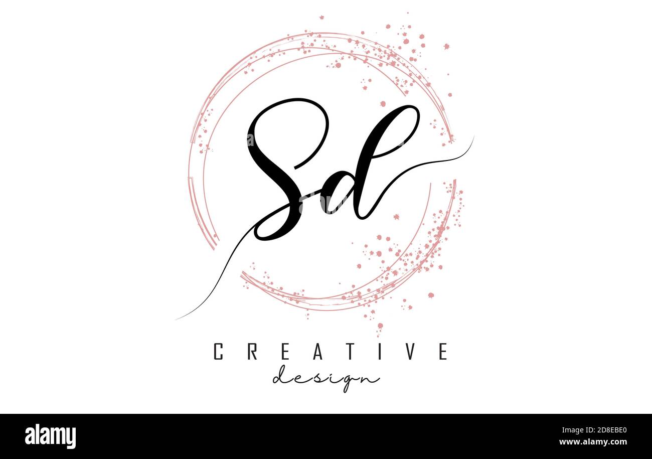 Handwritten SD S D letter logo with sparkling circles with pink glitter ...