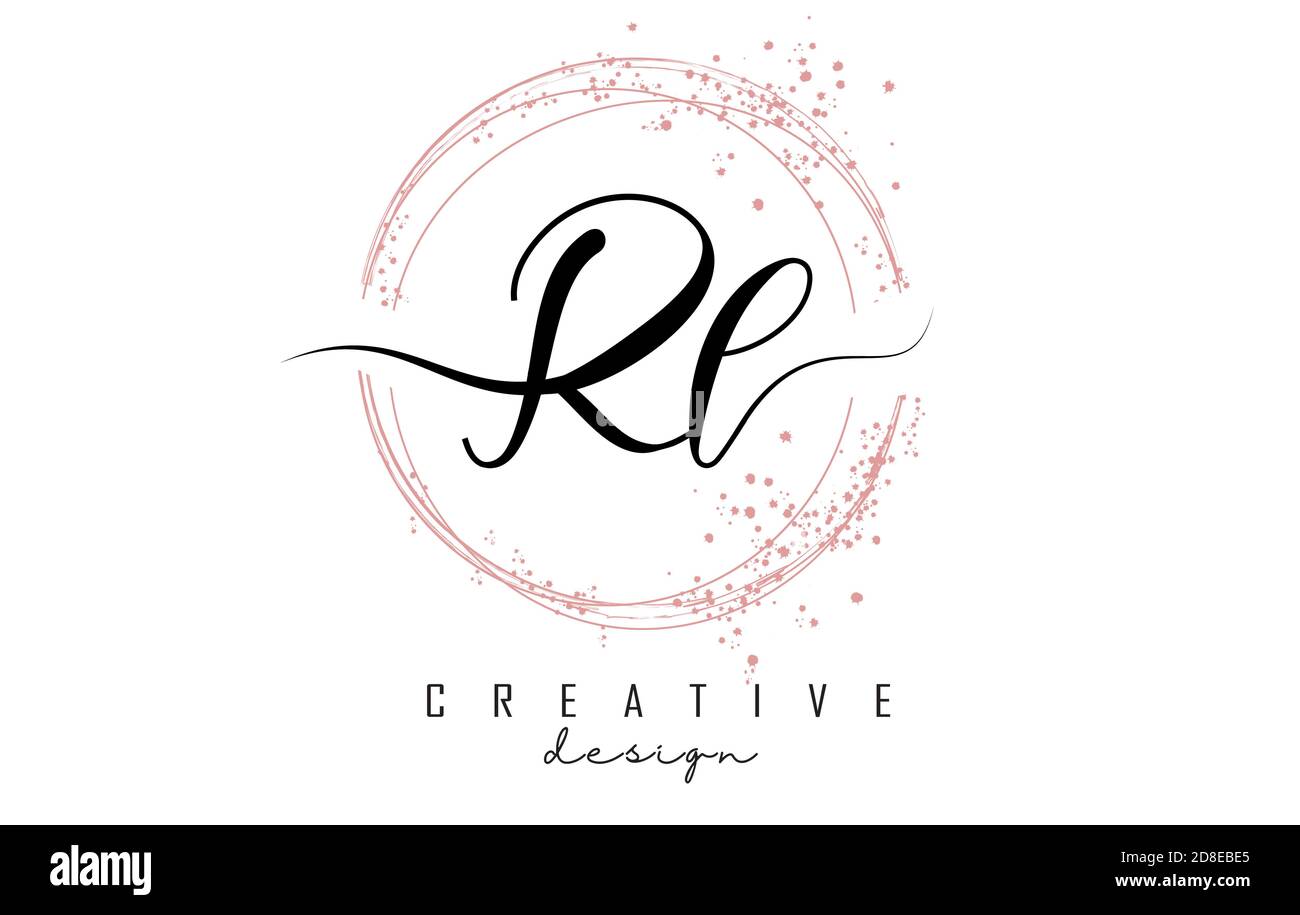 Handwritten Rl R l letter logo with sparkling circles with pink glitter. Decorative vector ...