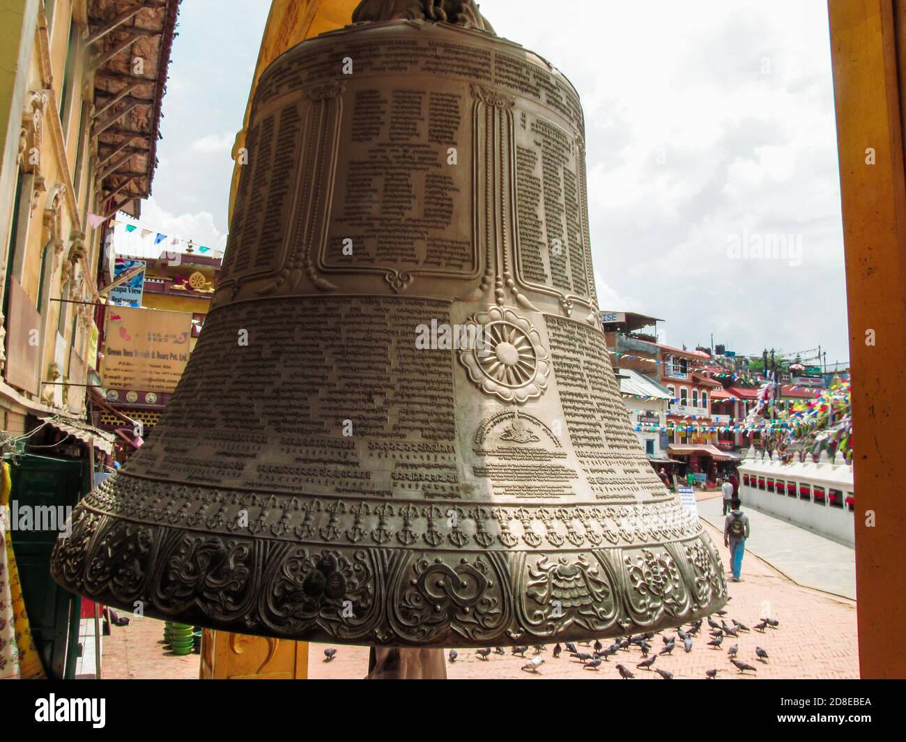 Kathmandu, Nepal - May 2011: A beautifully carved metal temple bell ...