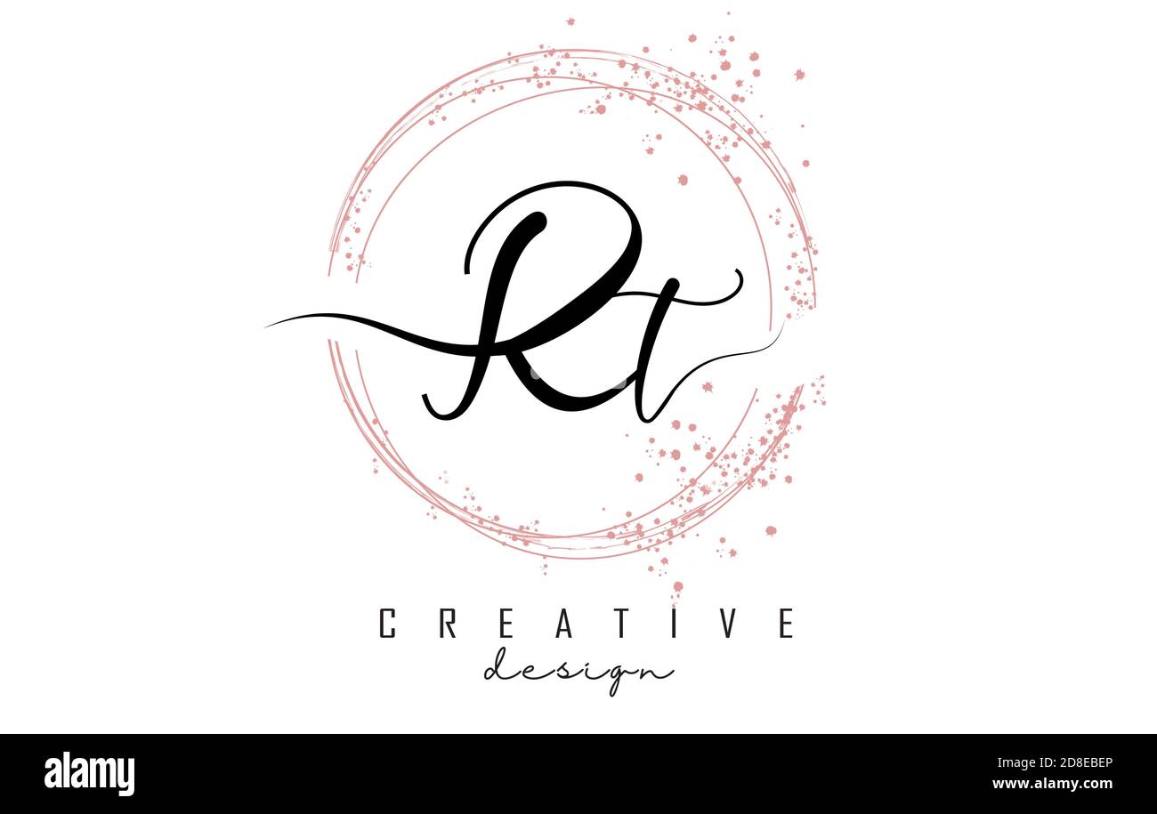 Handwritten Rt R t letter logo with sparkling circles with pink glitter ...