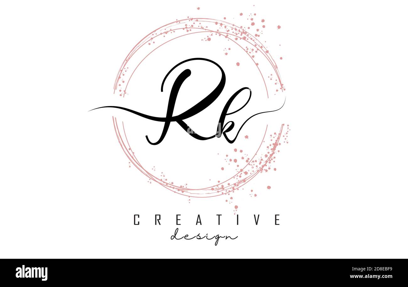 Handwritten Rk R k letter logo with sparkling circles with pink glitter ...