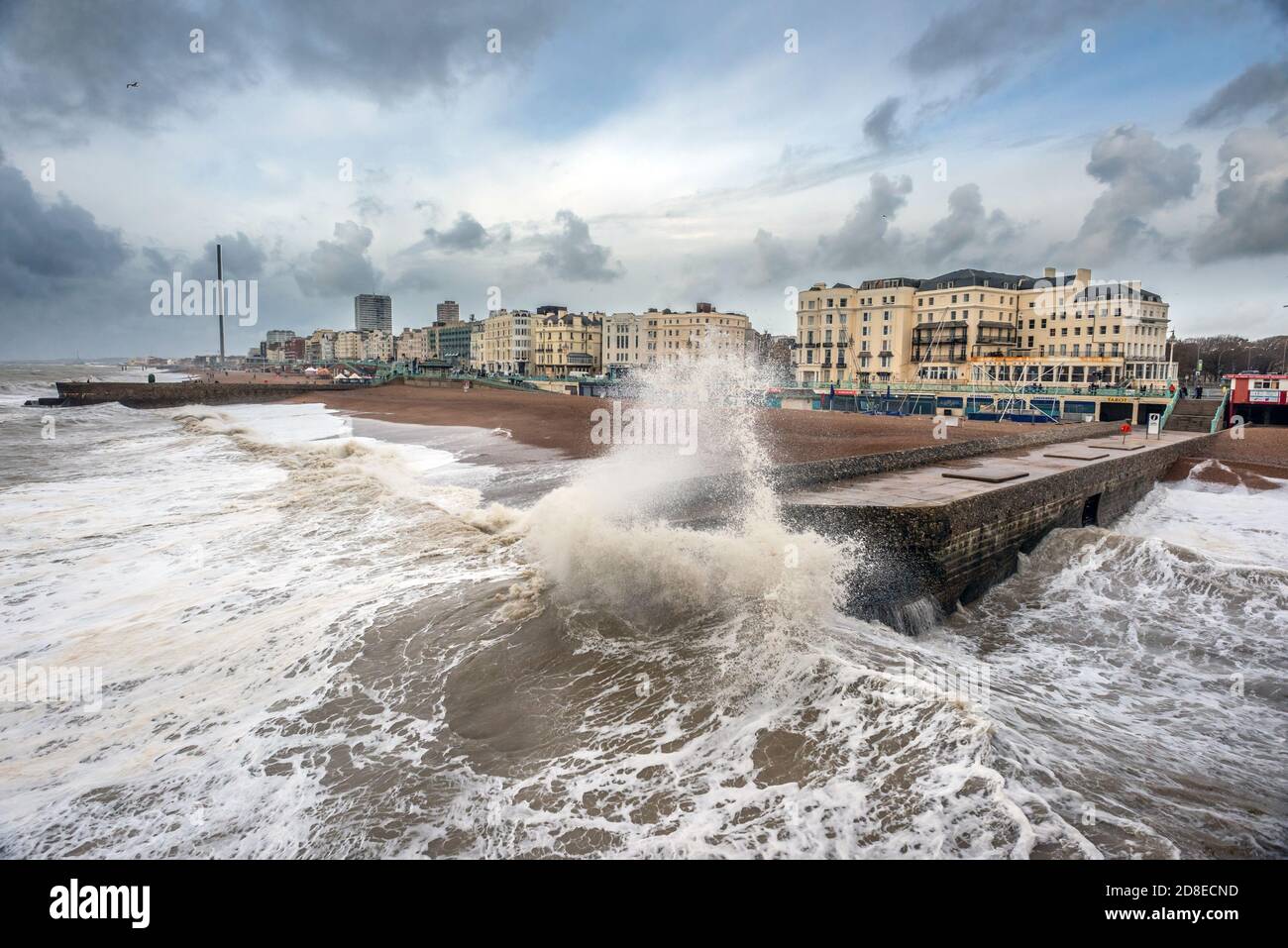 Brighton, October 28th 2020: Brighton beach being battered by waves and ...