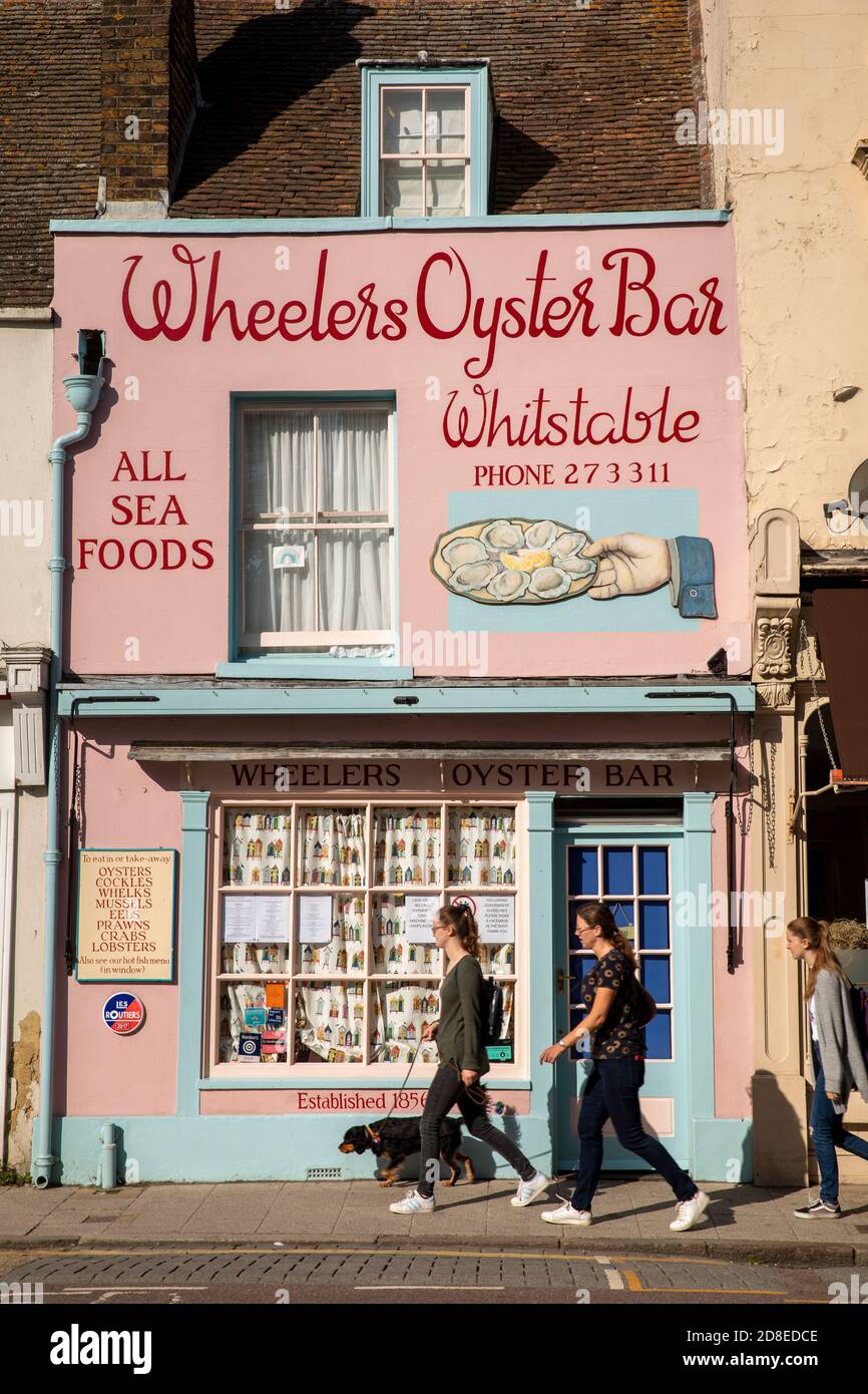 UK, Kent, Whitstable, High Street, Wheelers Oyster Bar, historic pink ...
