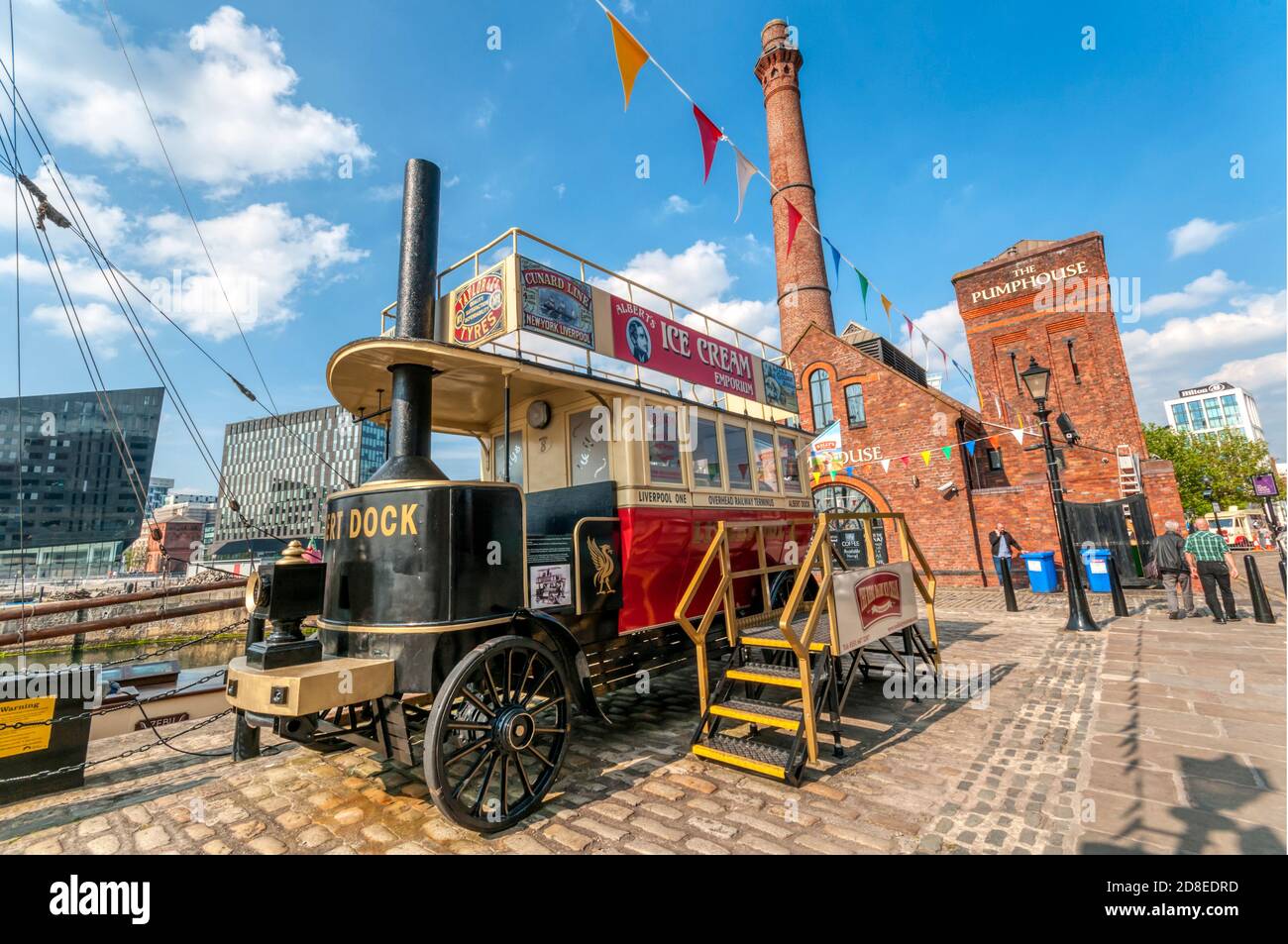 A re-purposed steam bus used as an ice-cream van next to The Pump House ...