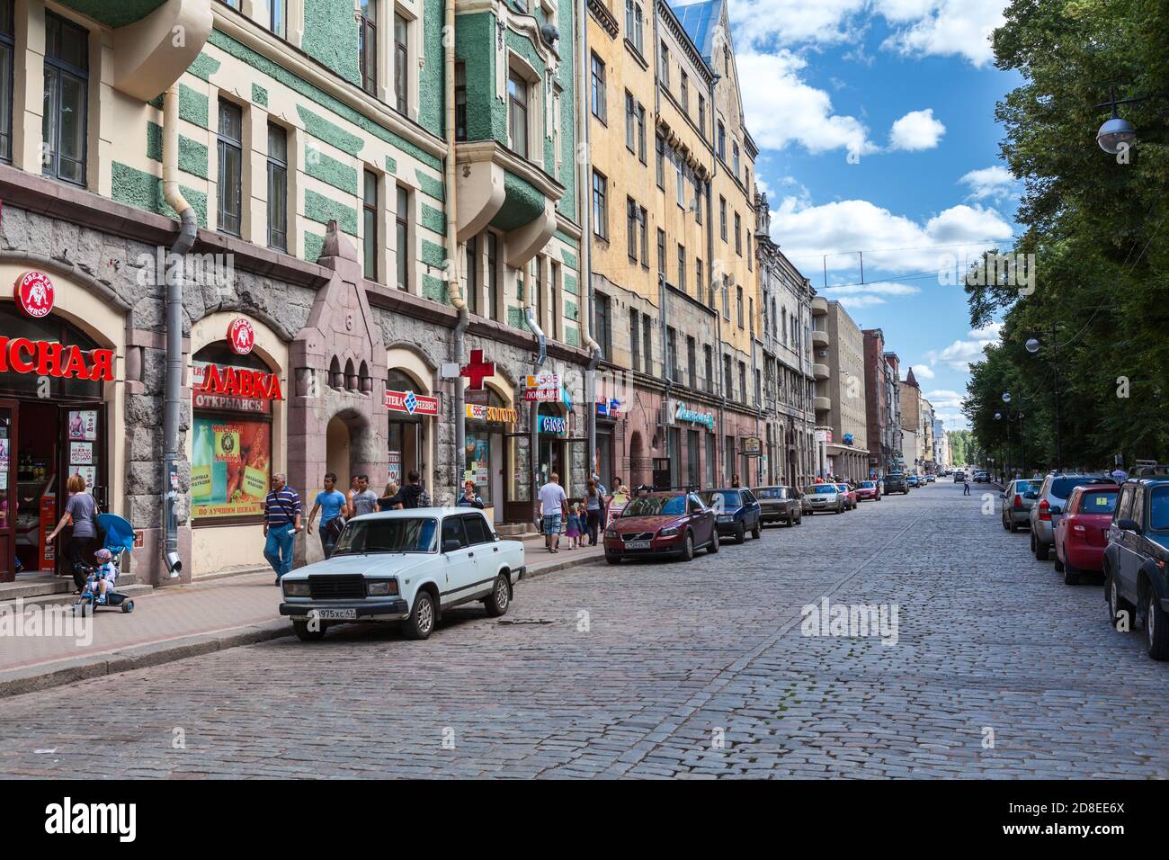 Vyborg, Russia-circa Jul, 2012: Cobblestone roads of the Vyborg city ...