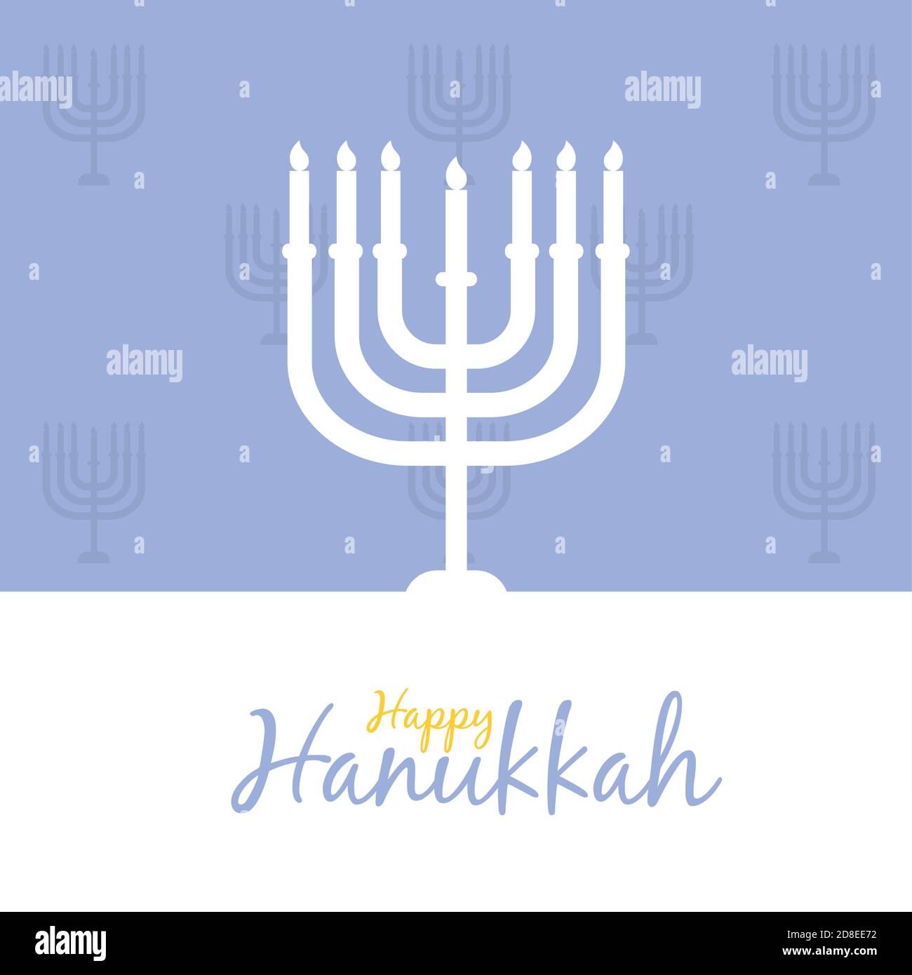 happy hannukkah with silhouette of menorah icon over white and purple ...
