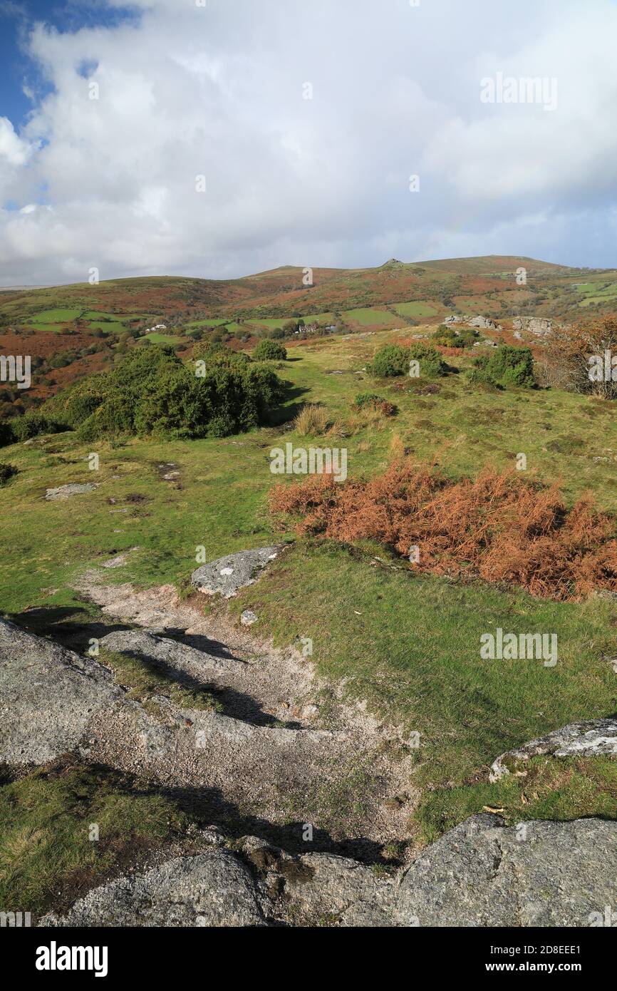 Autumnal view Bench tor towards Sharp tor, Dartmoor, National Park ...