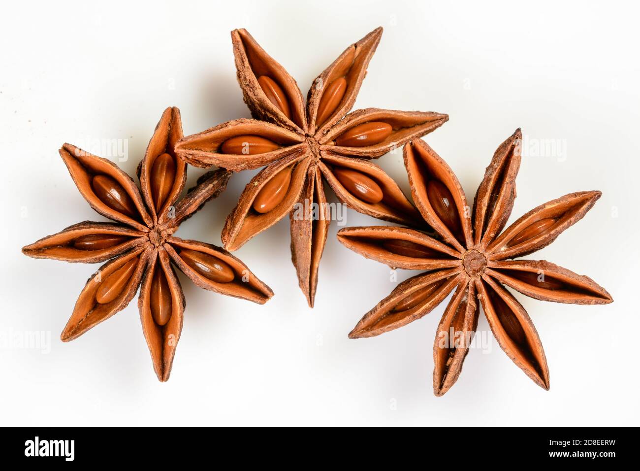 Star anise. Three star anise fruits. Macro close-up Isolated on white ...
