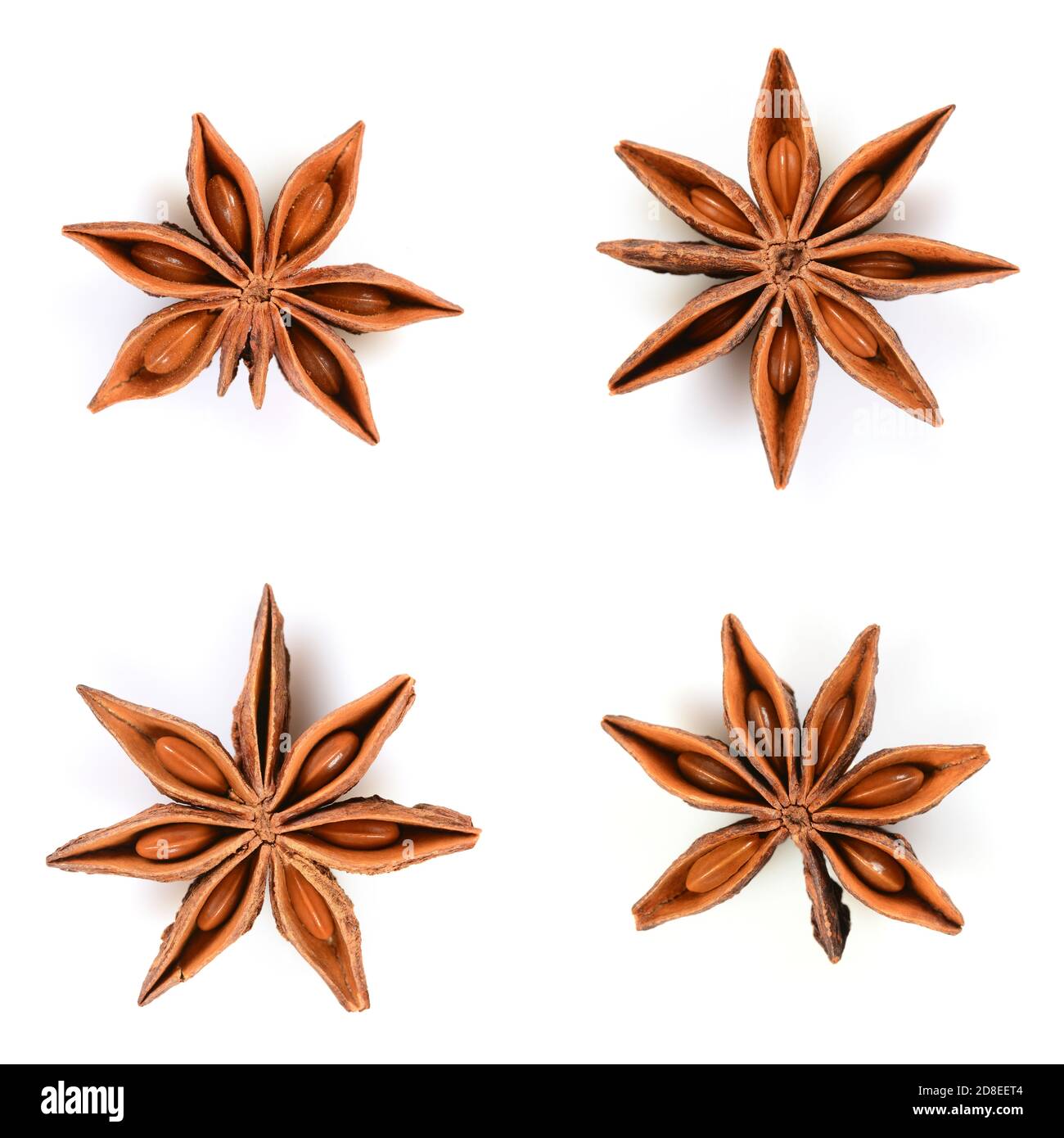 Star anise. Set of four star anise fruits. Close-up Isolated on white ...
