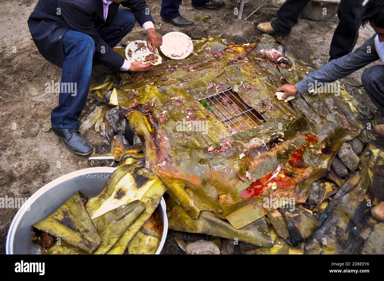 High angle shot of a sheep barbecue in a hole Stock Photo - Alamy
