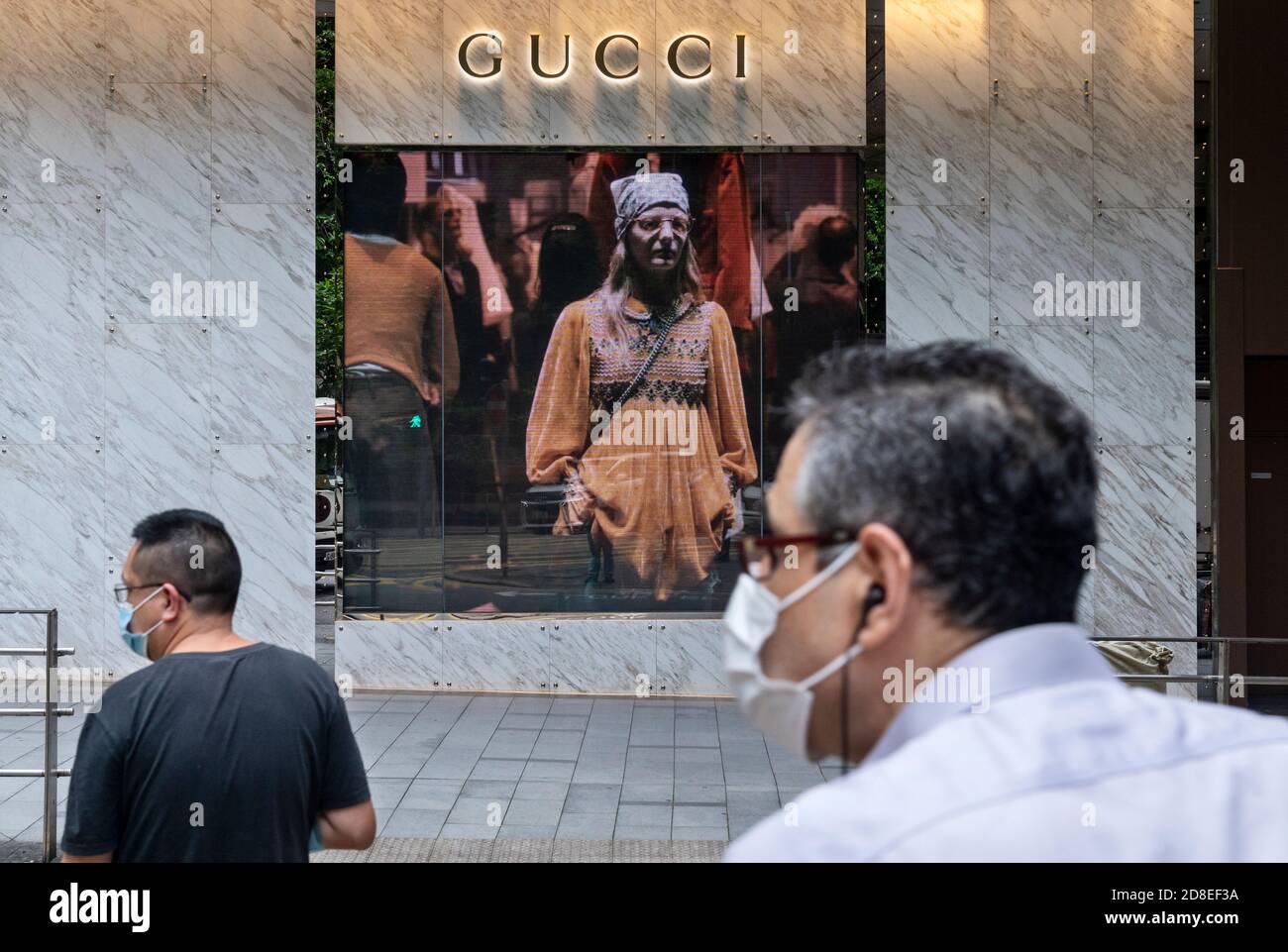 Italian luxury fashion brand Gucci logo and store seen in Hong Kong ...
