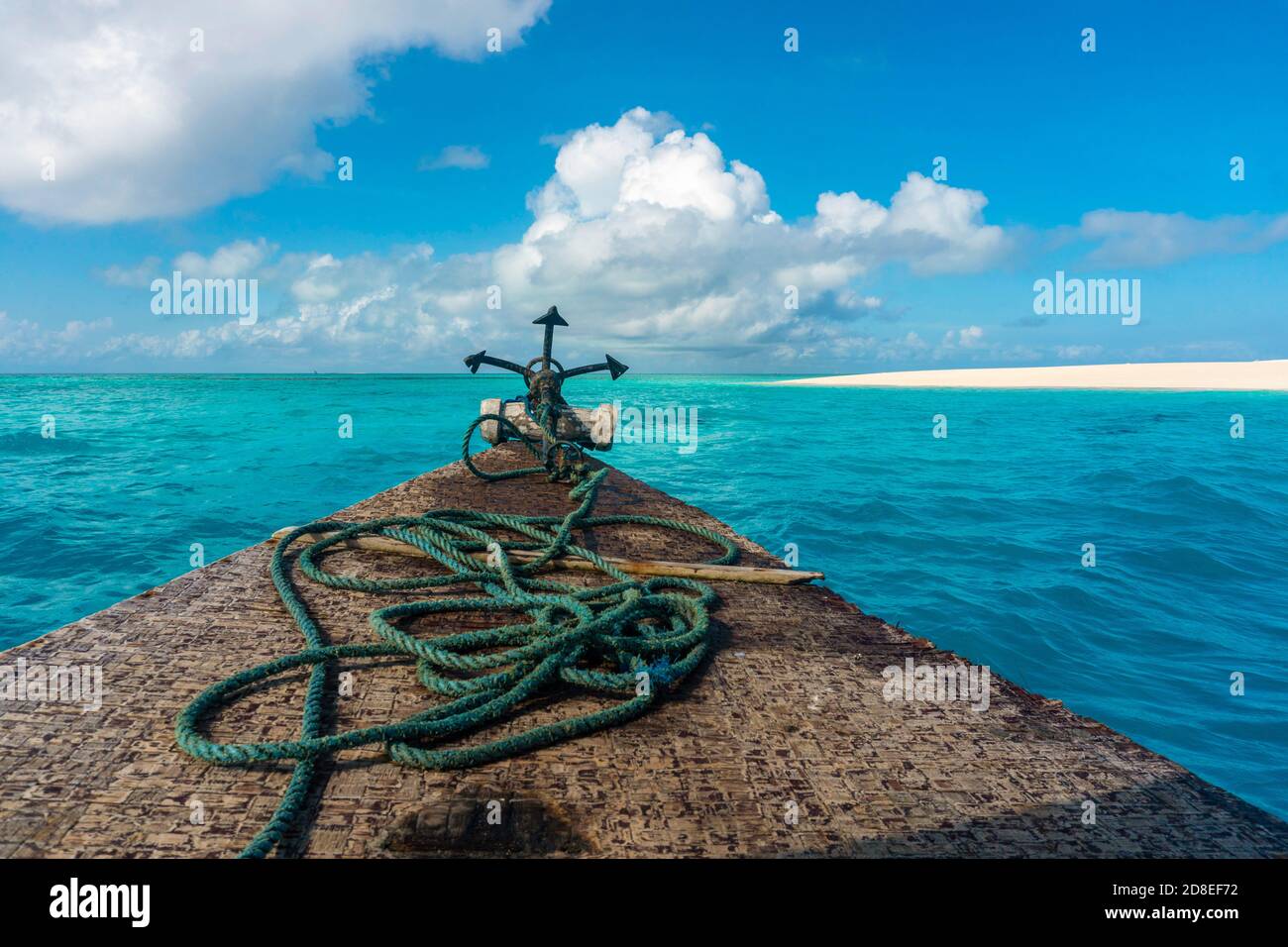 Bow side of Traditional Zanzibar Dhow boat with anchor and Rope Stock ...