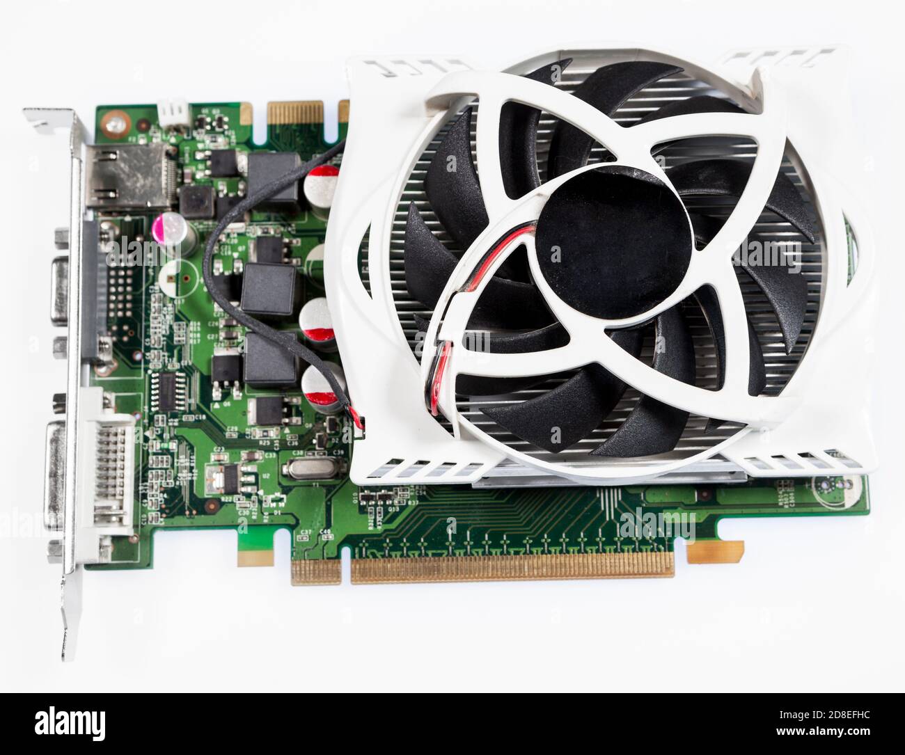 Graphic card with large cooler, top view, a white background Stock ...
