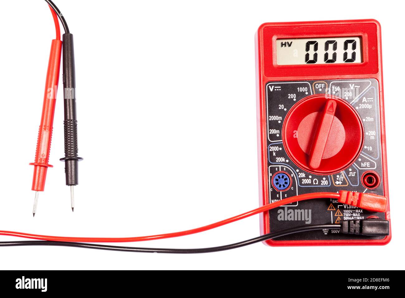 Red multimeter tester with lcd screen for measuring electrical data ...