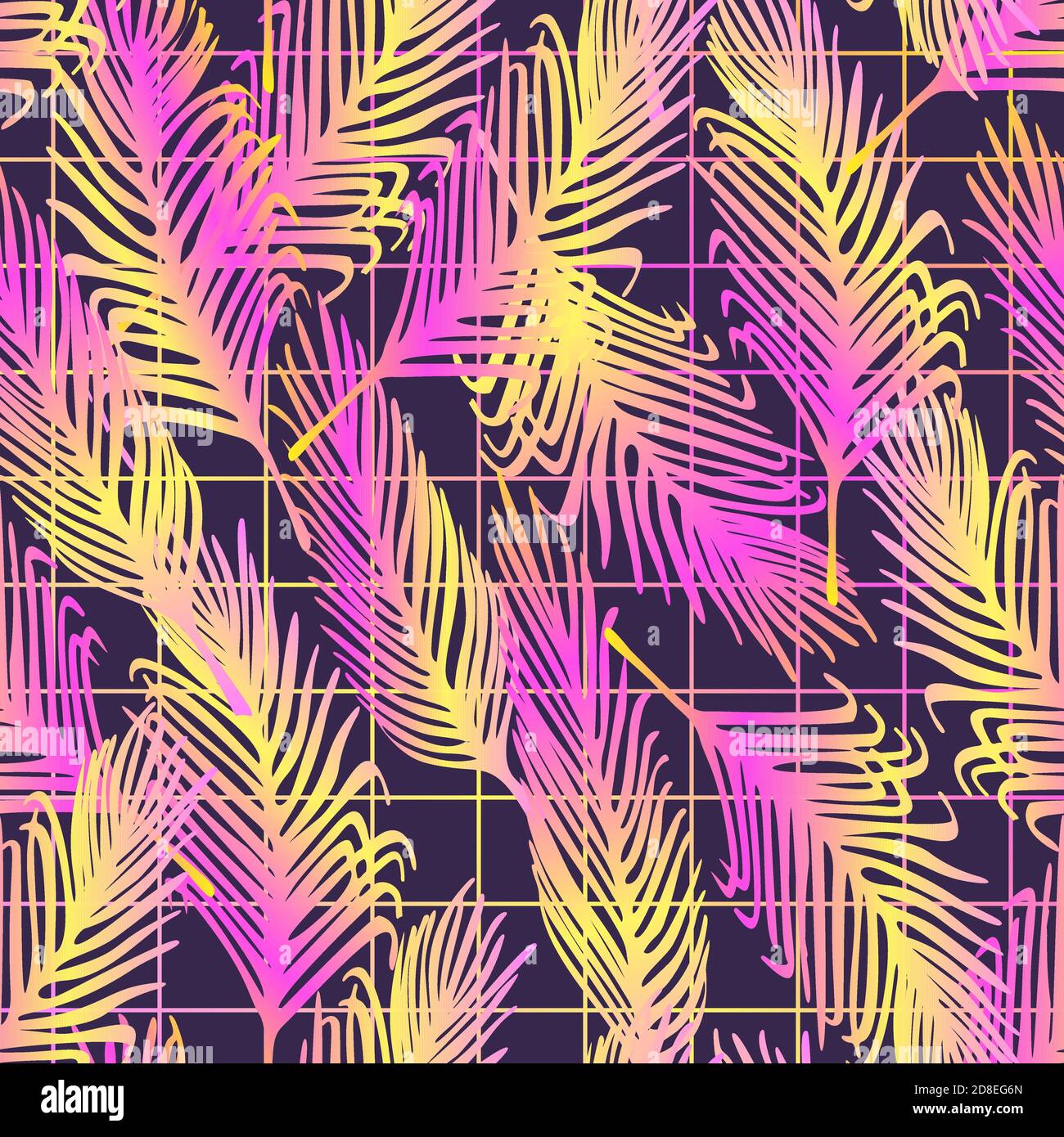 Seamless vector pattern with neon palm leaves. Tropical glowing ...
