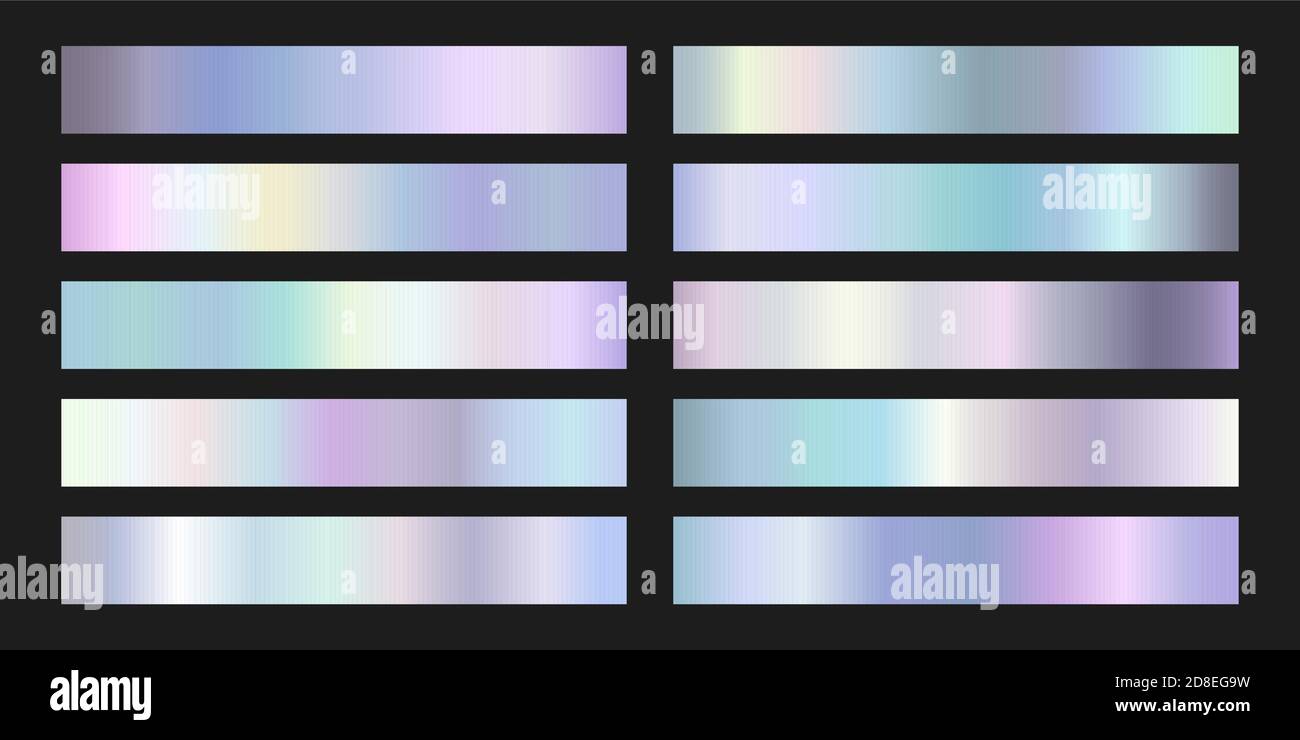 Collection of iridescent silver foil gradients. Vector illustration of ...