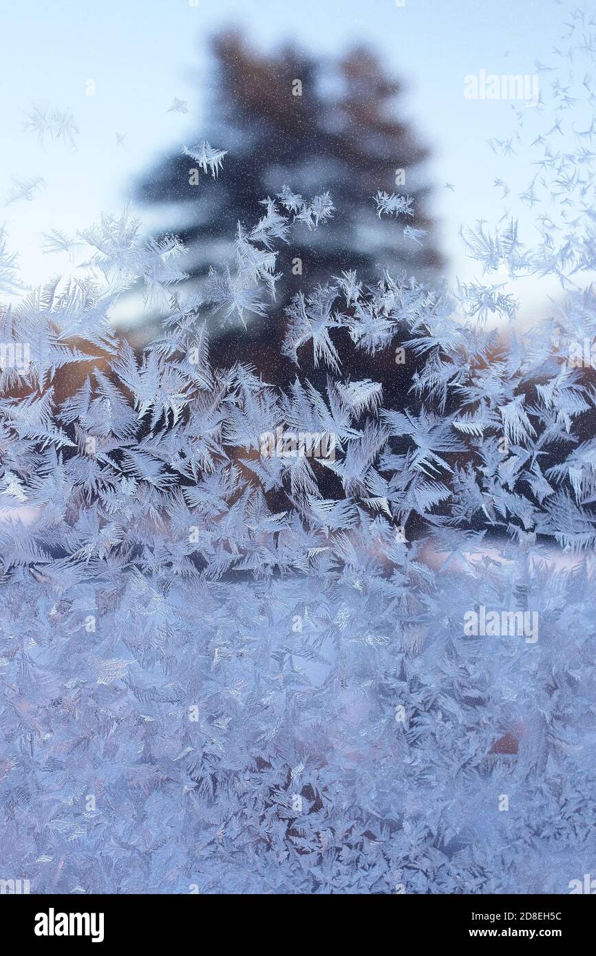 Frozen surface with icy pattern of the glass Stock Photo - Alamy