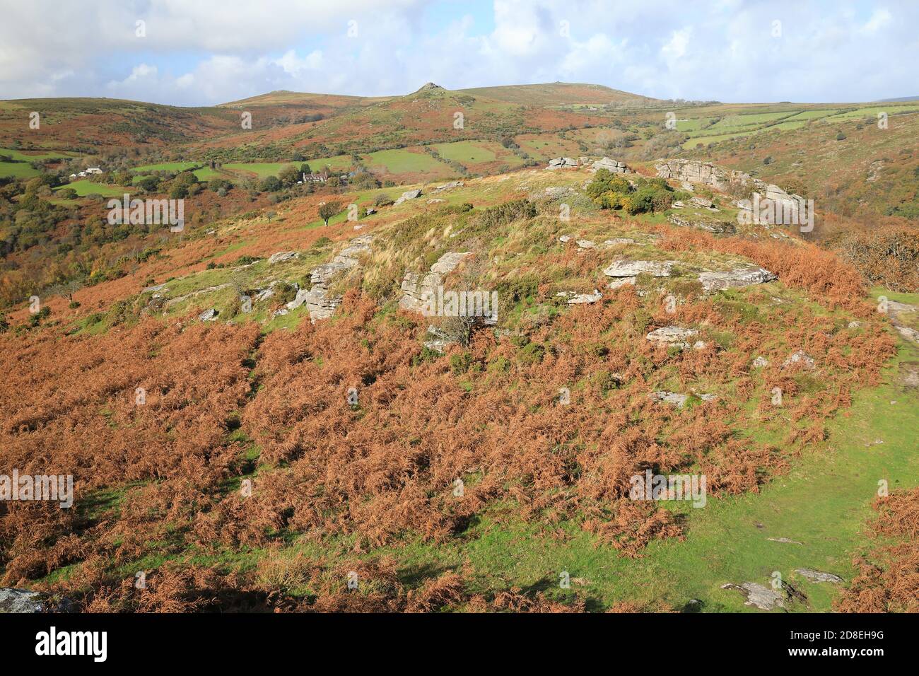 Autumnal view Bench tor towards Sharp tor, Dartmoor, National Park ...