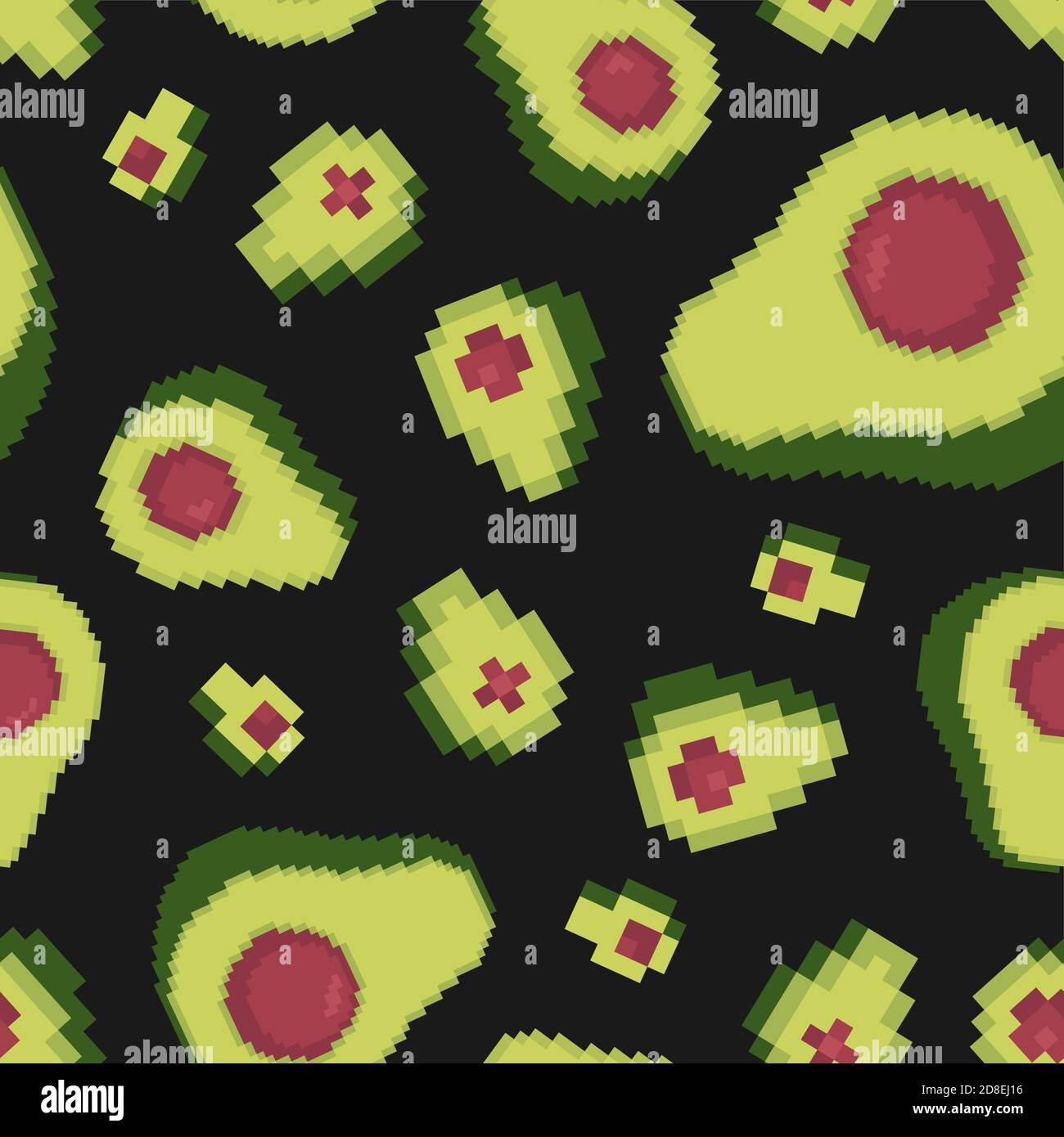 Avocado pixel art pattern seamless. Tropical green fruit 8 bit ...