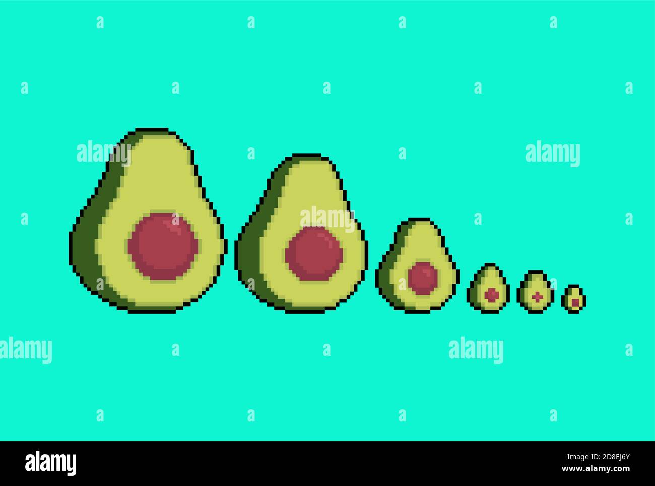 Avocado pixel art set. Tropical green fruit 8 bit. Pixelate Vector ...