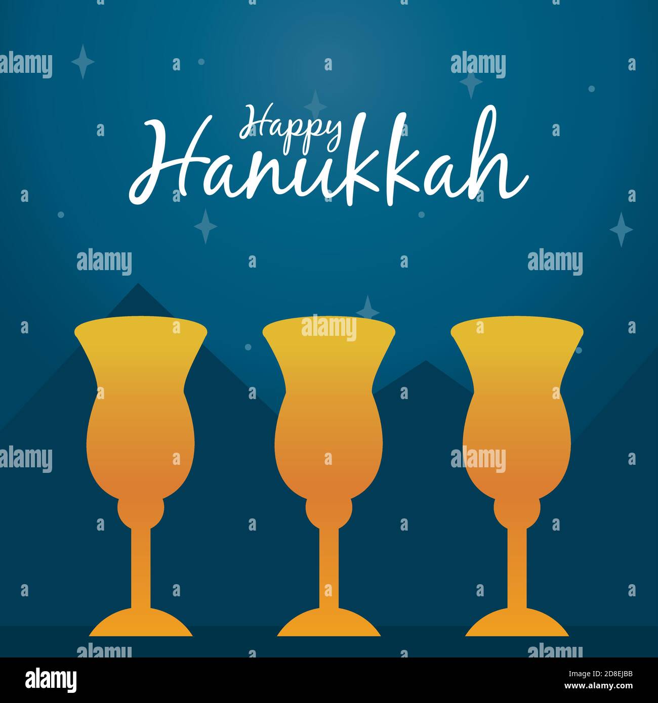 happy hanukkah design with yellow goblets over blue background, line ...