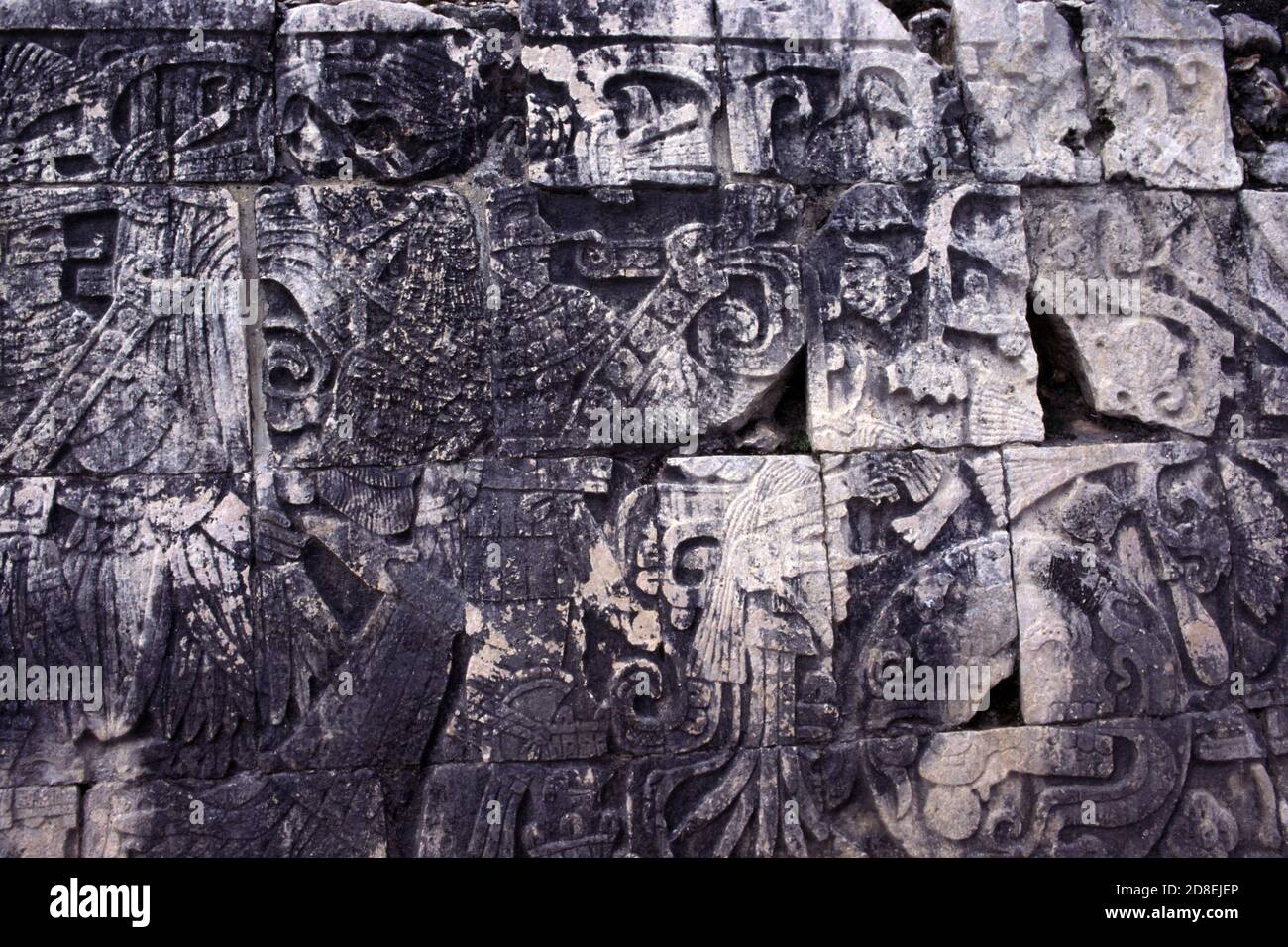 Grayscale shot of engraved sculptures in historic city Chichen Itza ...