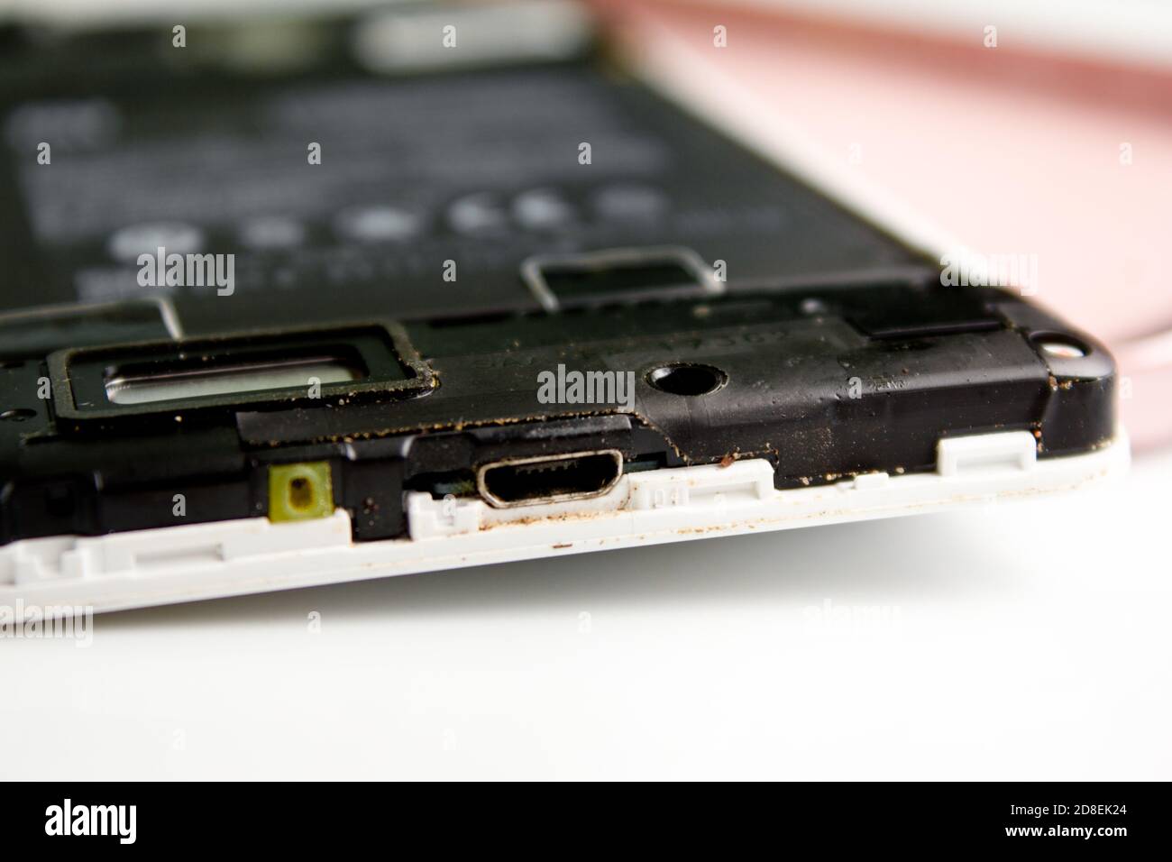 Disassembled old Smartphone, type of USB connector. Theme of phone ...