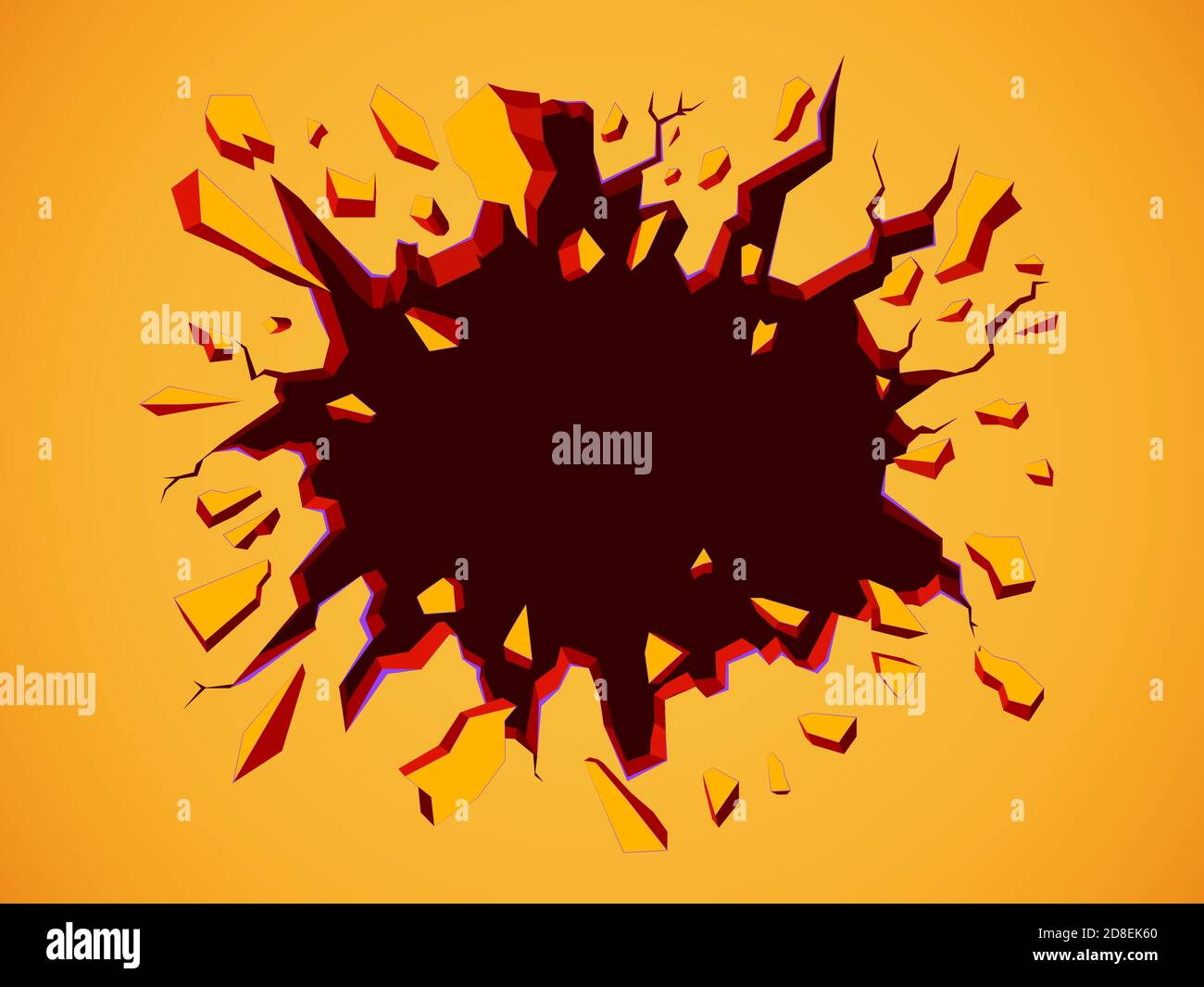 Wall collapses from the explosion. Black crack in the yellow wall ...