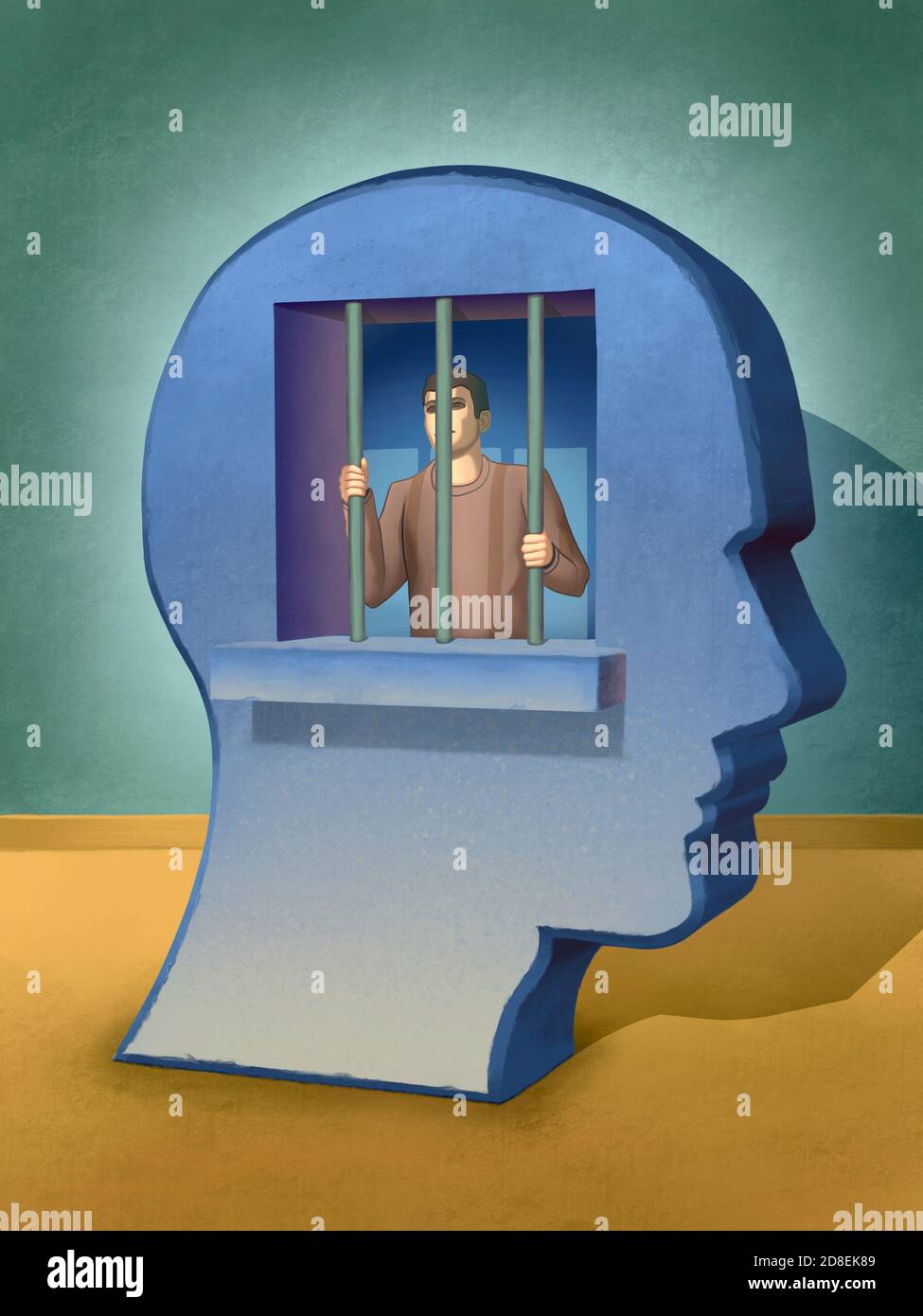 People trapped inside its own mind. Digital illustration Stock Photo ...