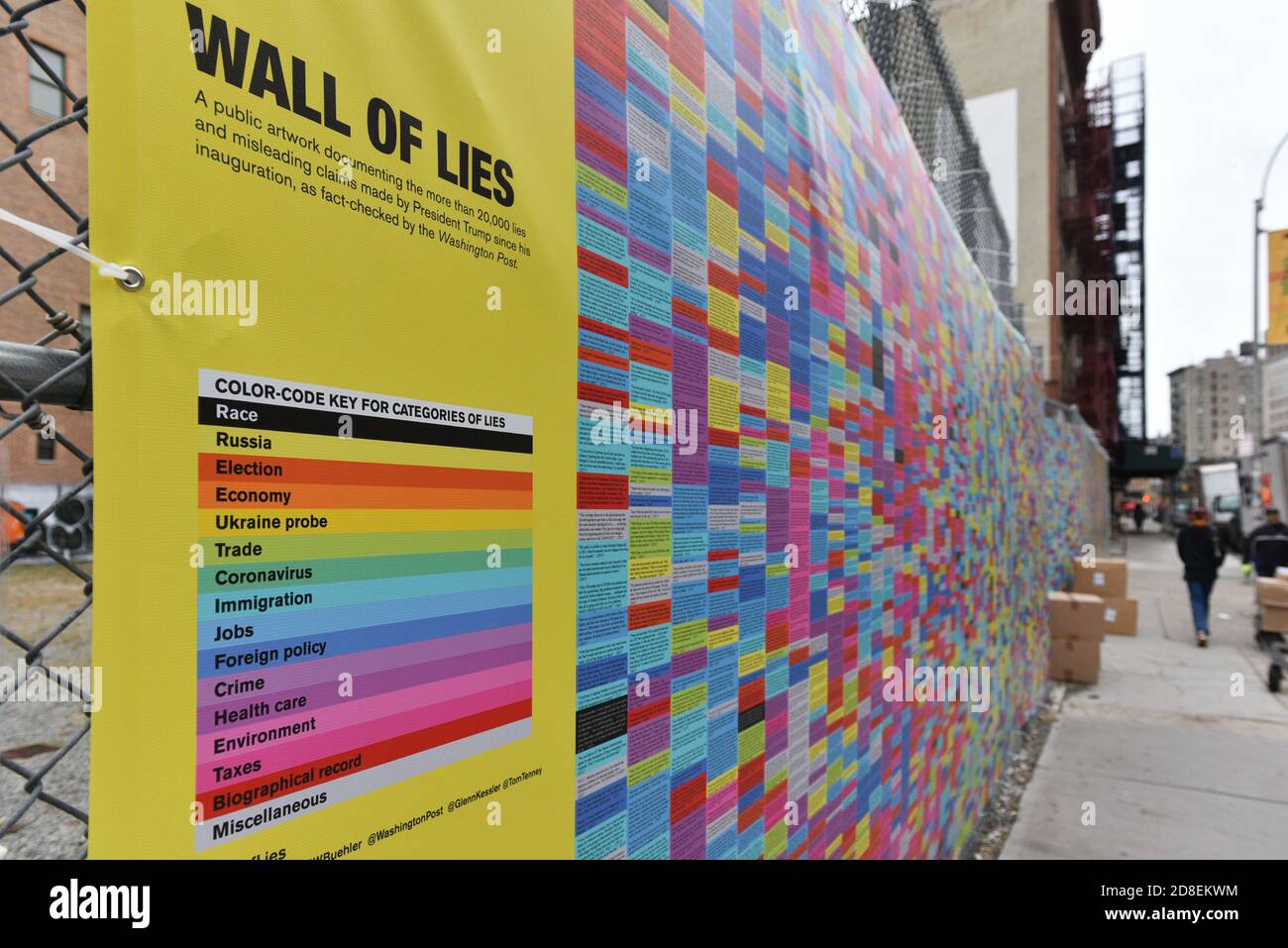 A mural in Lower Manhattan titled ‘Wall of Lies’ displays more than ...