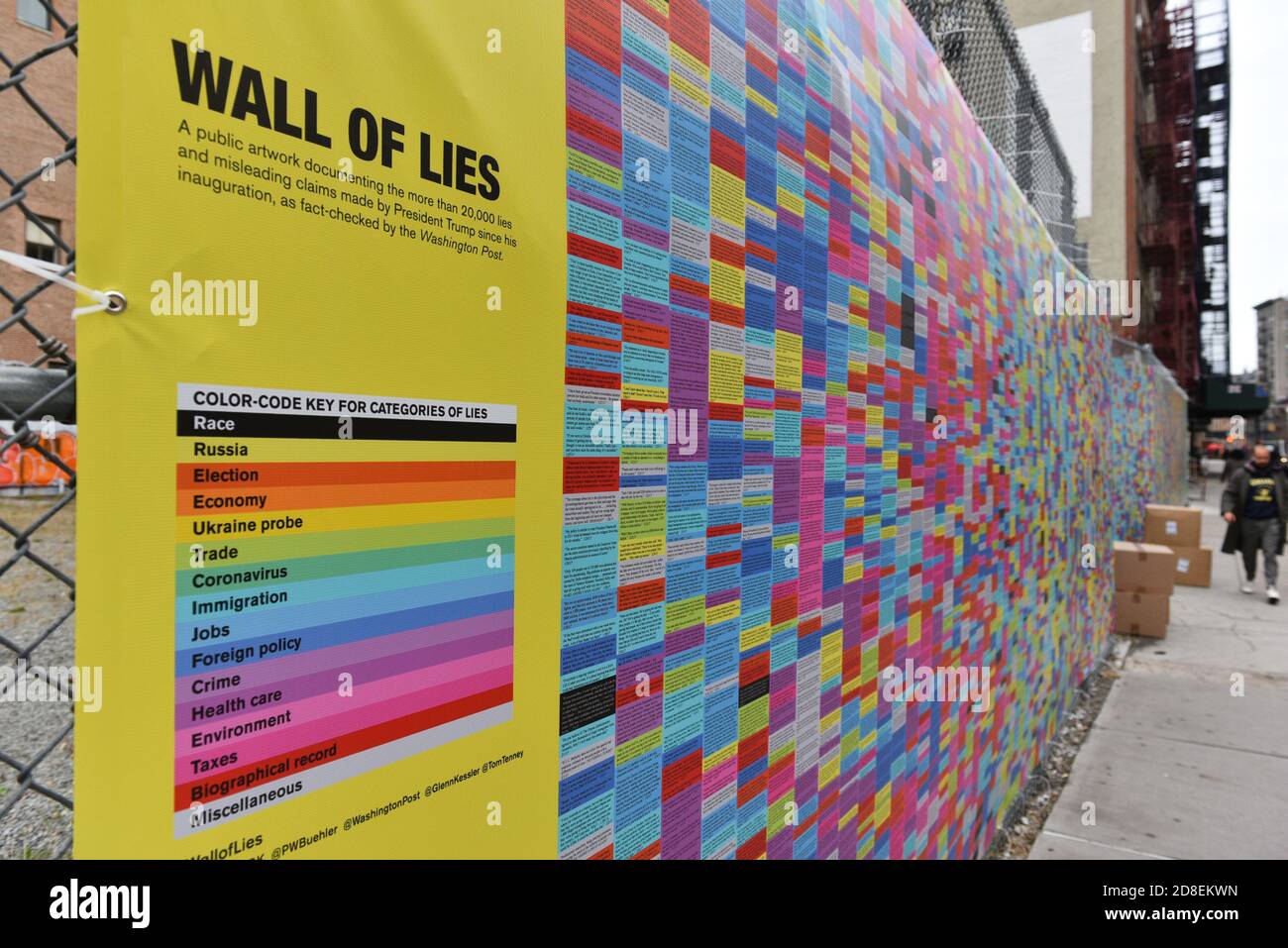 A mural in Lower Manhattan titled ‘Wall of Lies’ displays more than ...