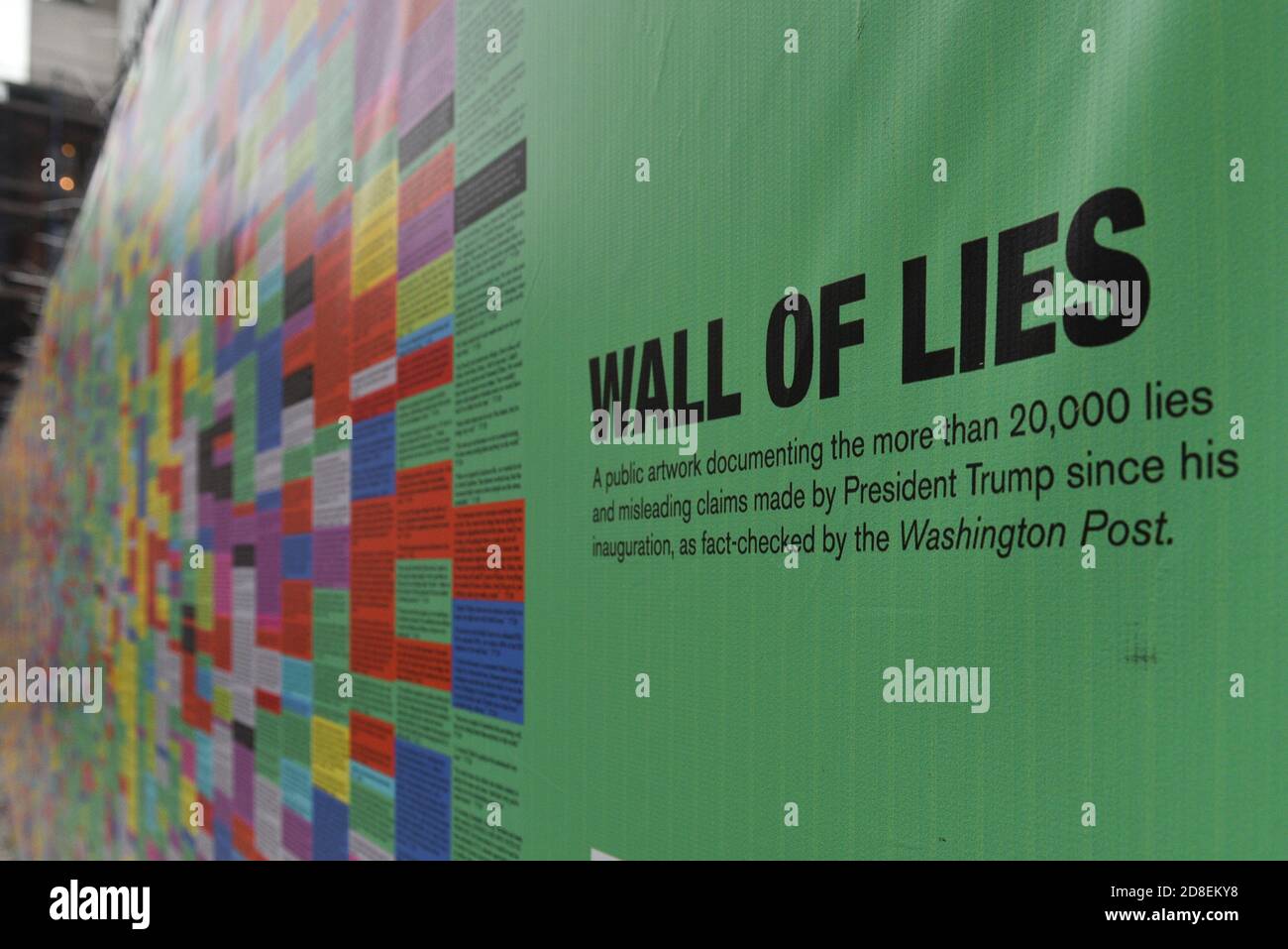 A mural in Lower Manhattan titled ‘Wall of Lies’ displays more than ...