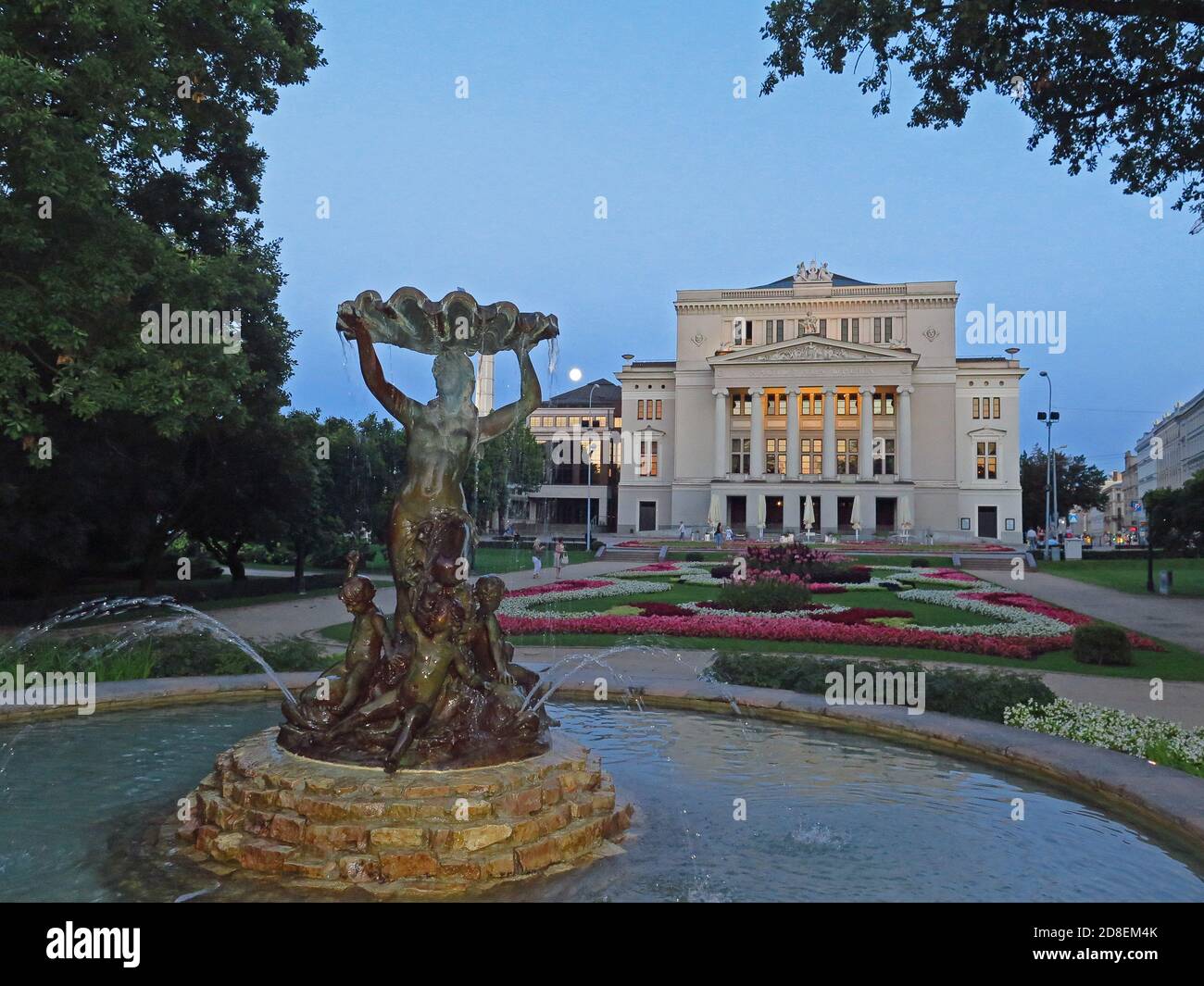 View to Latvian National Opera and Ballet, past the fountain in the ...