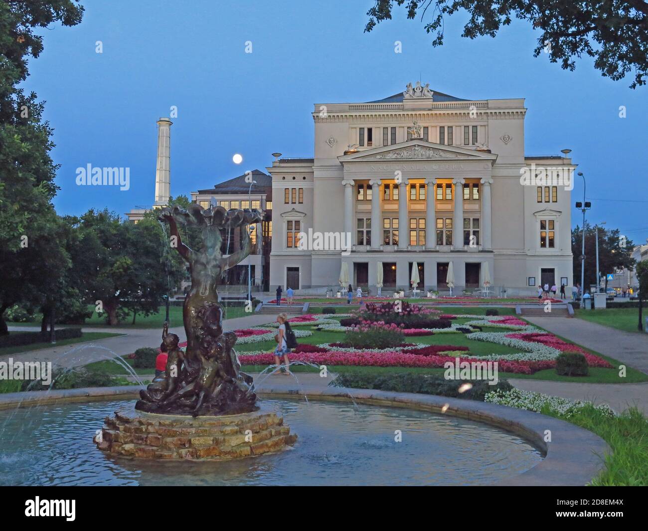 View to Latvian National Opera and Ballet, past the fountain in the ...