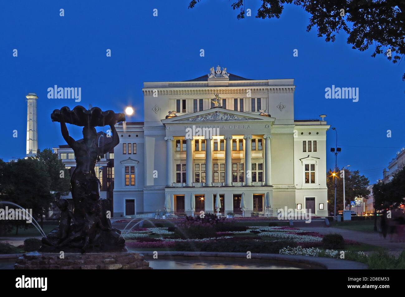 View to Latvian National Opera and Ballet, past the fountain in the ...