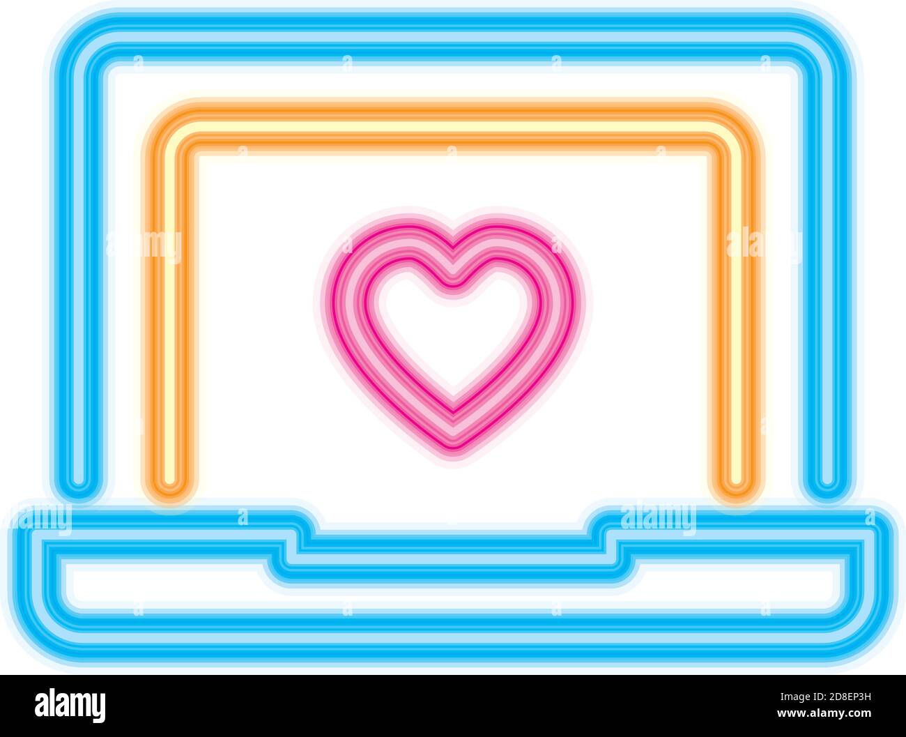 laptop computer with heart icon over white background, neon style ...