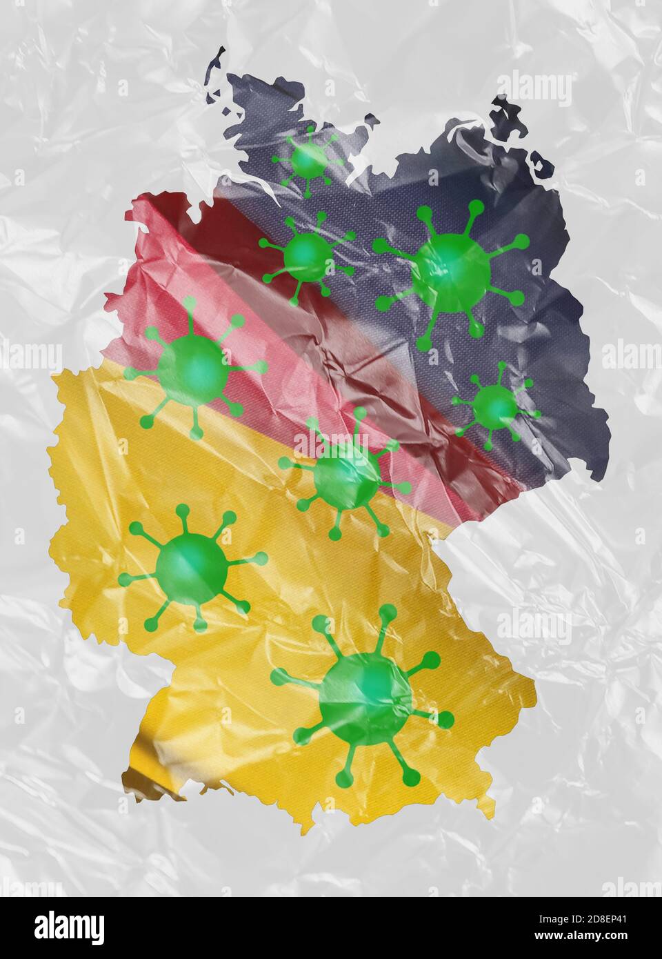 Map of Germany with flag and Corona virus for lockdown Stock Photo - Alamy