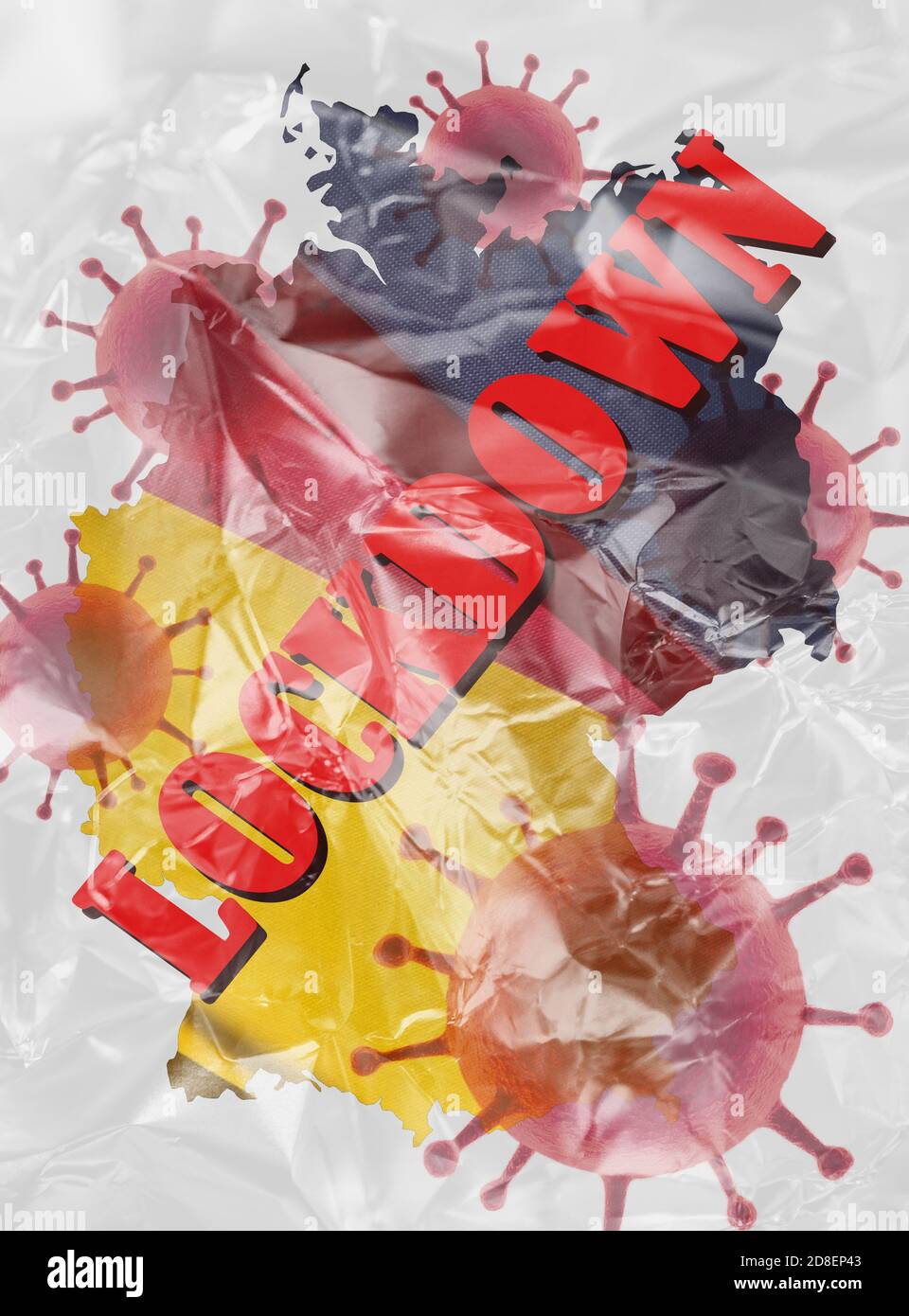Map of Germany with flag and Corona virus for lockdown Stock Photo - Alamy