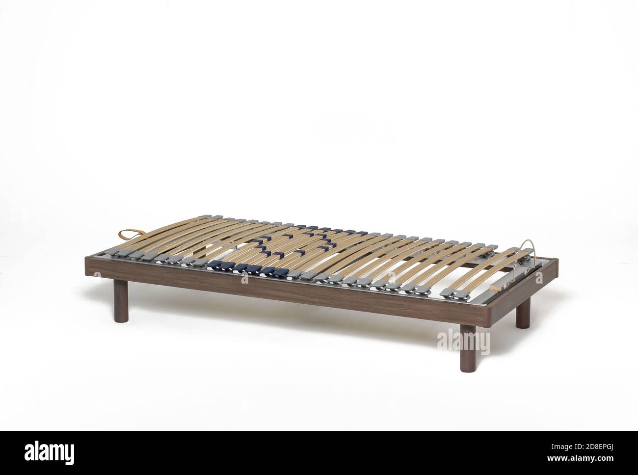 Slat bed made in wood. Isolated on a white background Stock Photo - Alamy