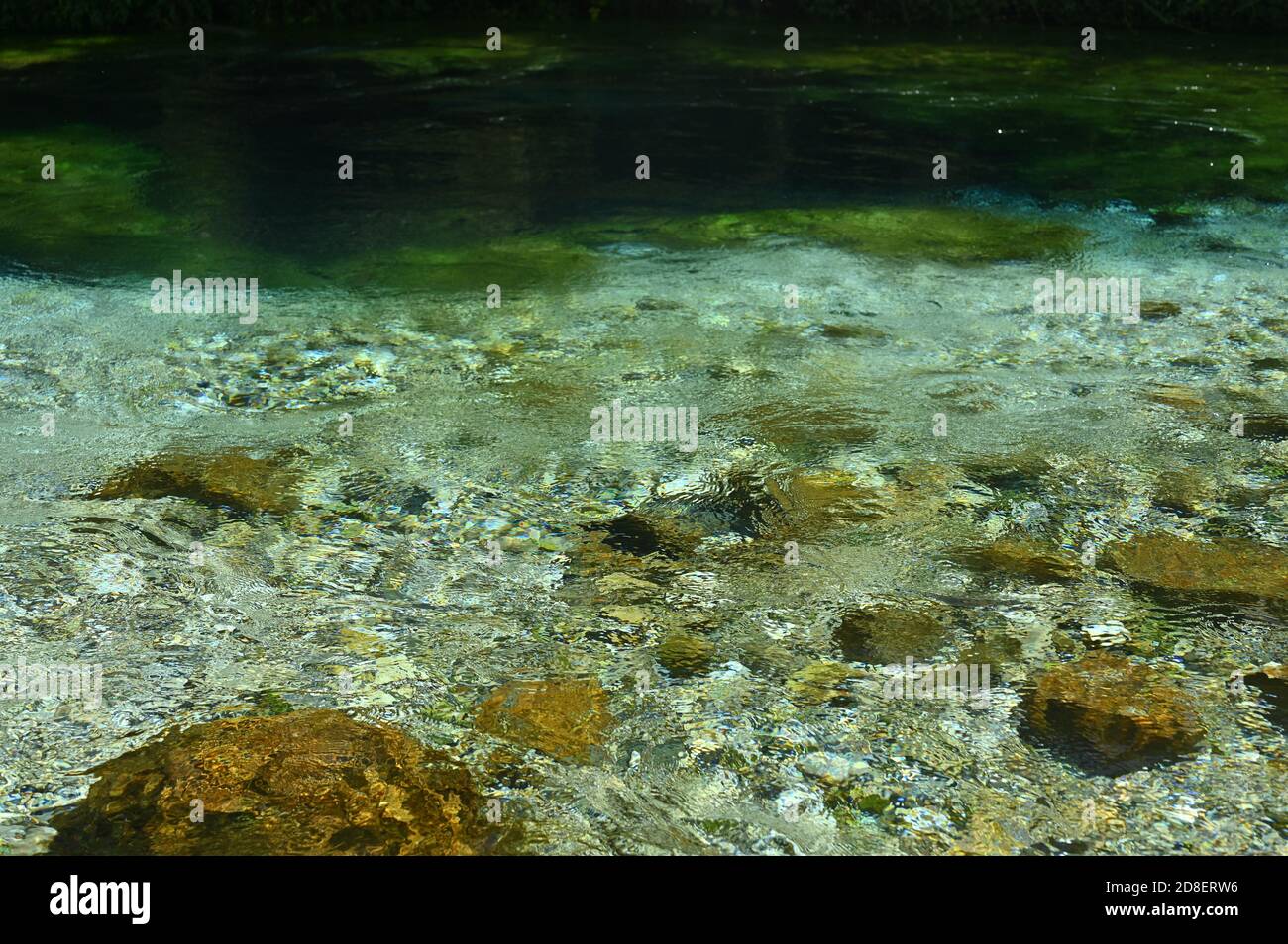 Blue Eye (water spring) with clear blue water summer view (near Muzine ...