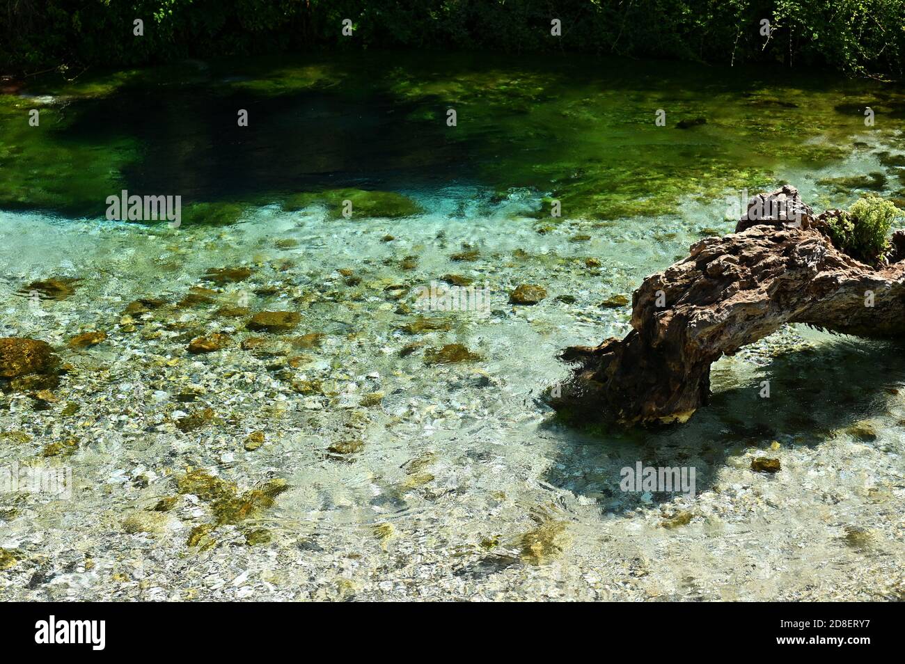 Blue Eye (water spring) with clear blue water summer view (near Muzine ...