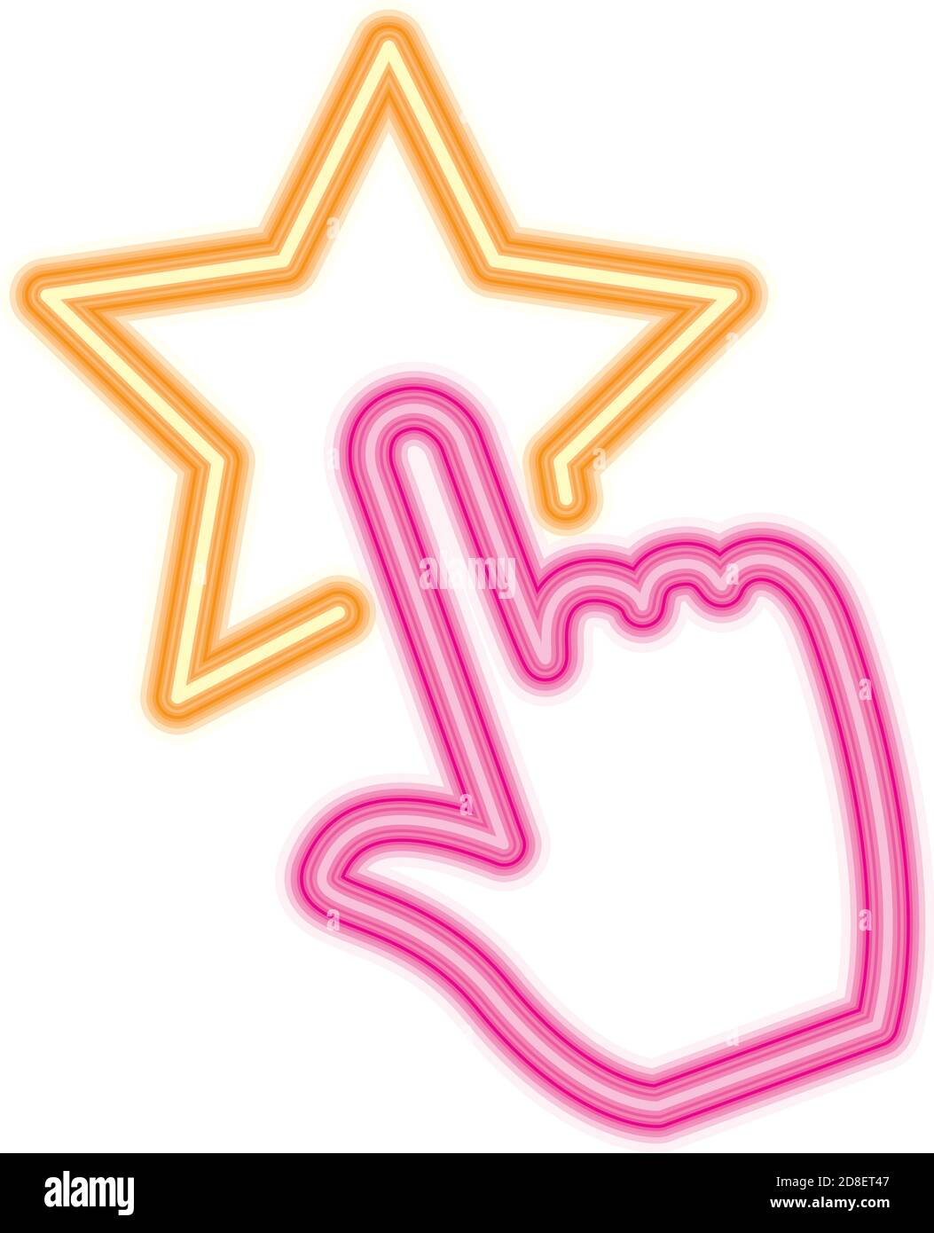 hand cursor with star icon over white background, neon style, vector ...
