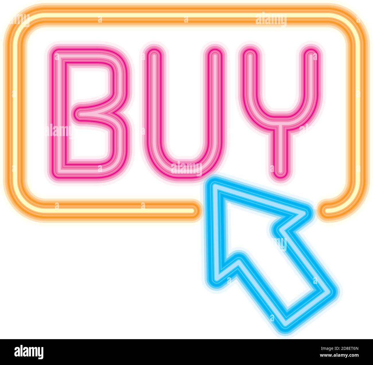 buy button and arrow cursor over white background, neon style, vector ...