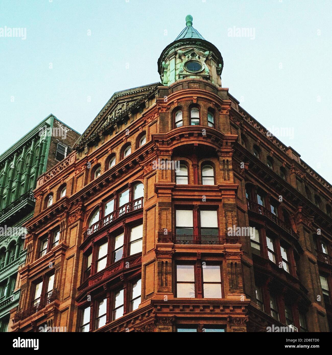 Low Angle View of Corner Apartment Building with Turret, New York City ...