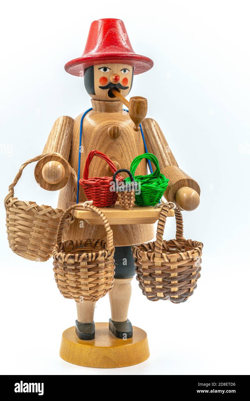 Closeup of a original handcarved wooden German Christmas Smoking Man ...