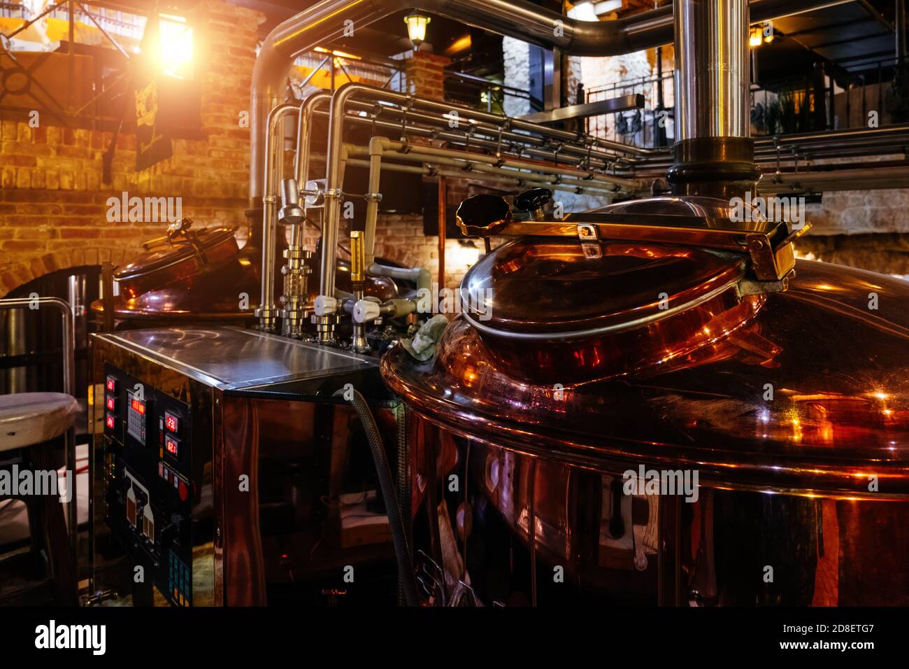 Craft beer production line in private microbrewery Stock Photo - Alamy