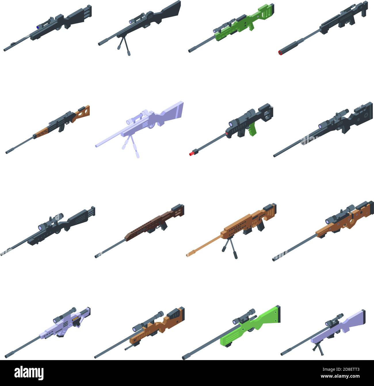 Sniper weapon icons set. Isometric set of sniper weapon vector icons ...