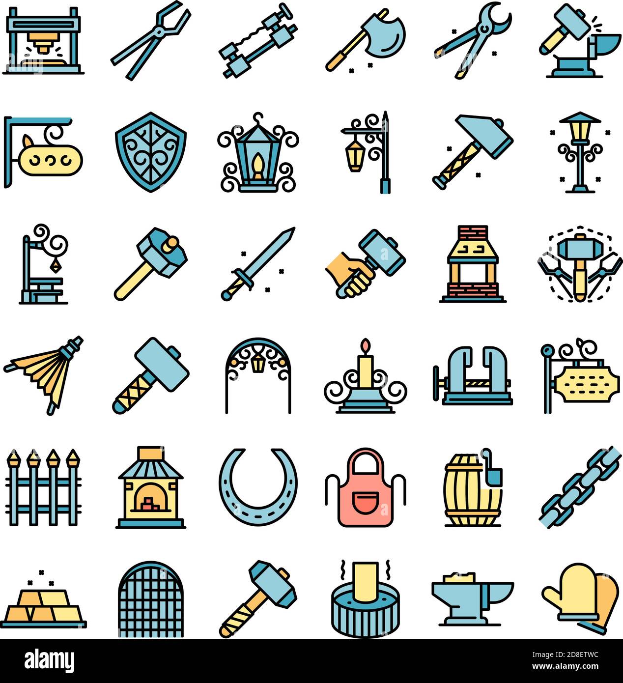 Blacksmith icons set. Outline set of blacksmith vector icons thin line ... Blacksmith icons set. Outline set of blacksmith vector icons thin line ...